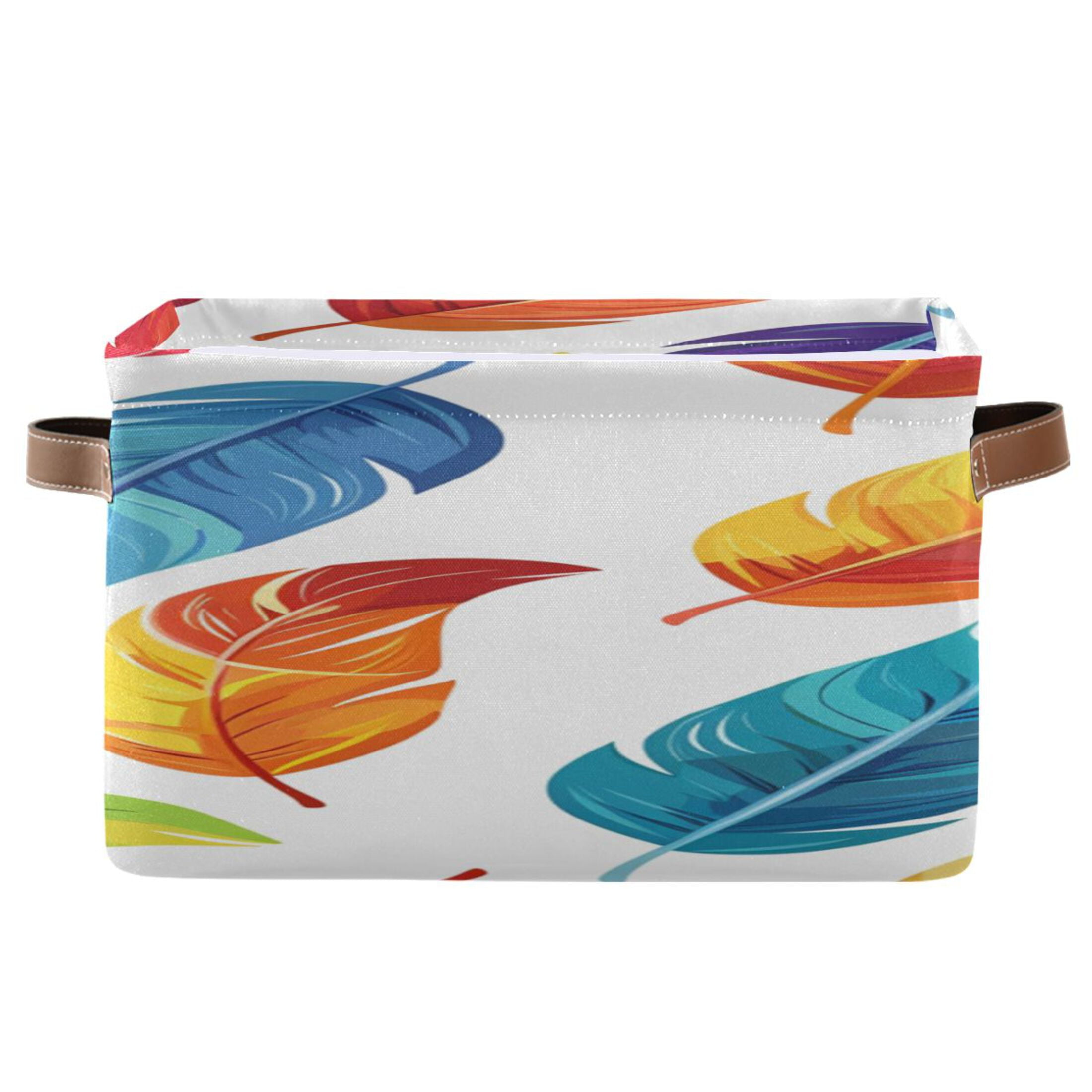 Colorful Feathers Hand Painted Square Storage Bins with Handles ...