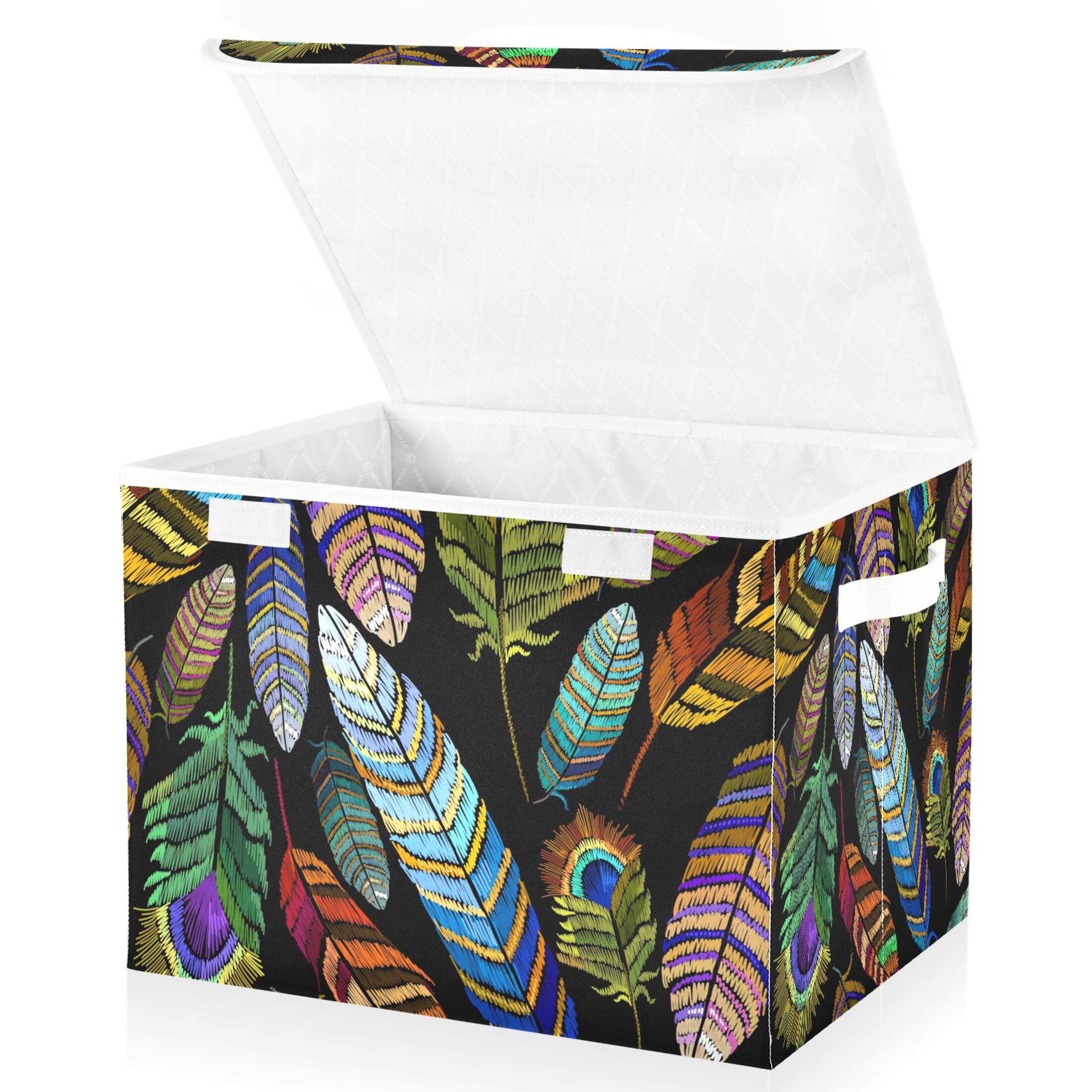 Colorful Feathers Large Lidded Storage Bin Foldable Storage Boxes Cubes ...