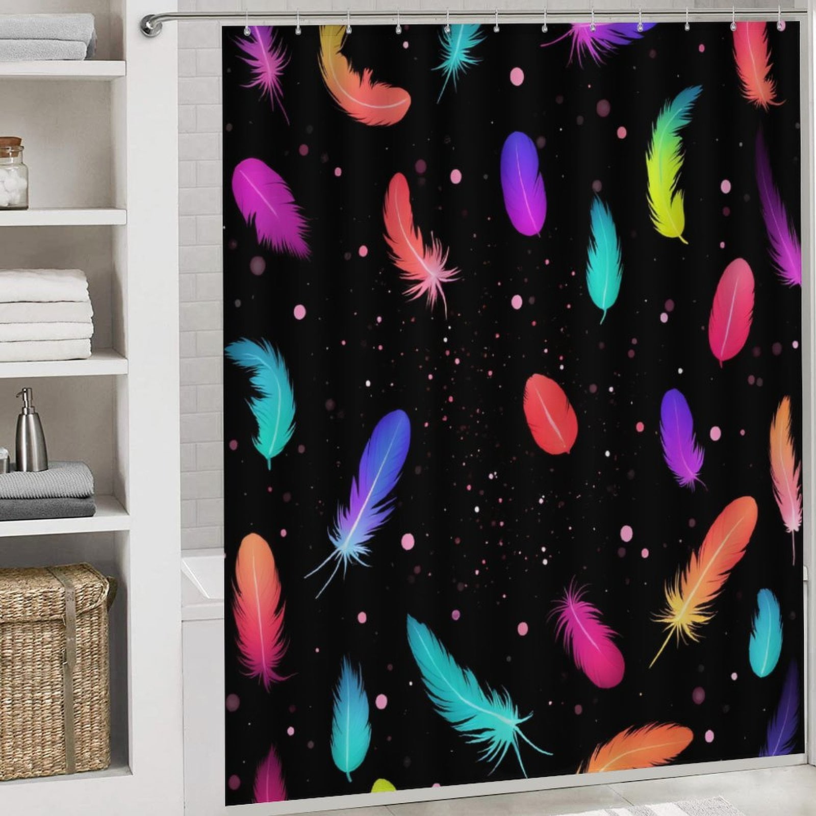 Colorful Feathers Pattern （1） Shower Curtain Bathroom Curtains ...