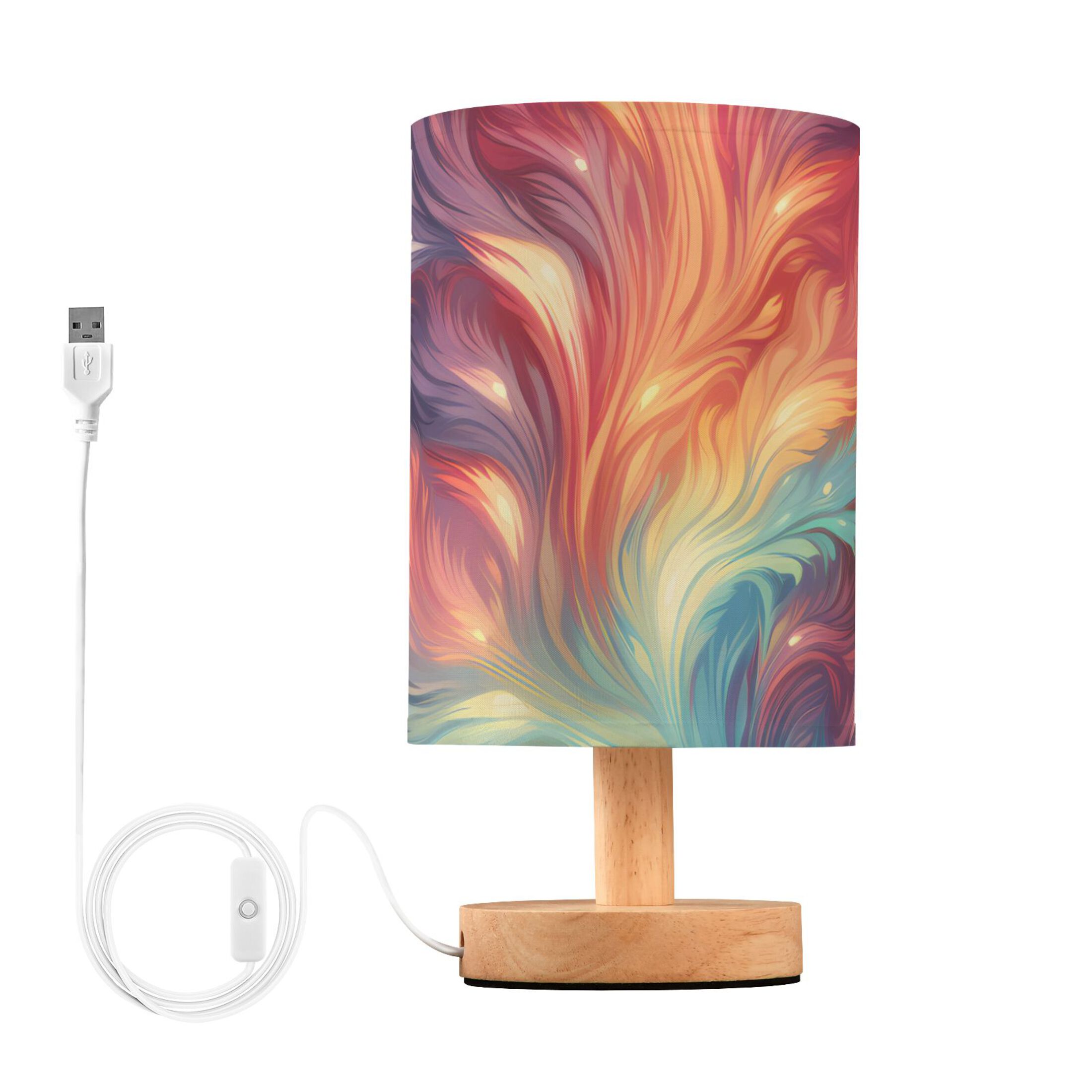 Colorful Feathers Pattern Bedside Table Lamp LED Warm Lights with USB ...