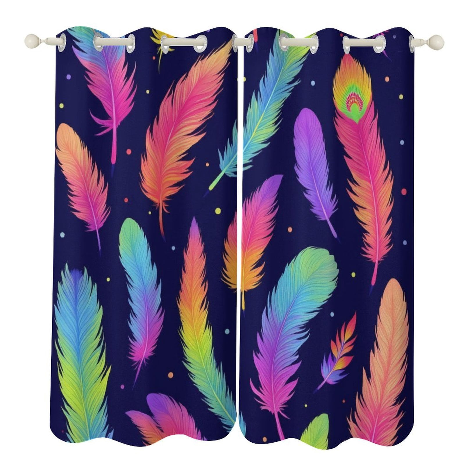 Colorful Feathers Pattern Blackout Window Curtains for Bedroom Living ...