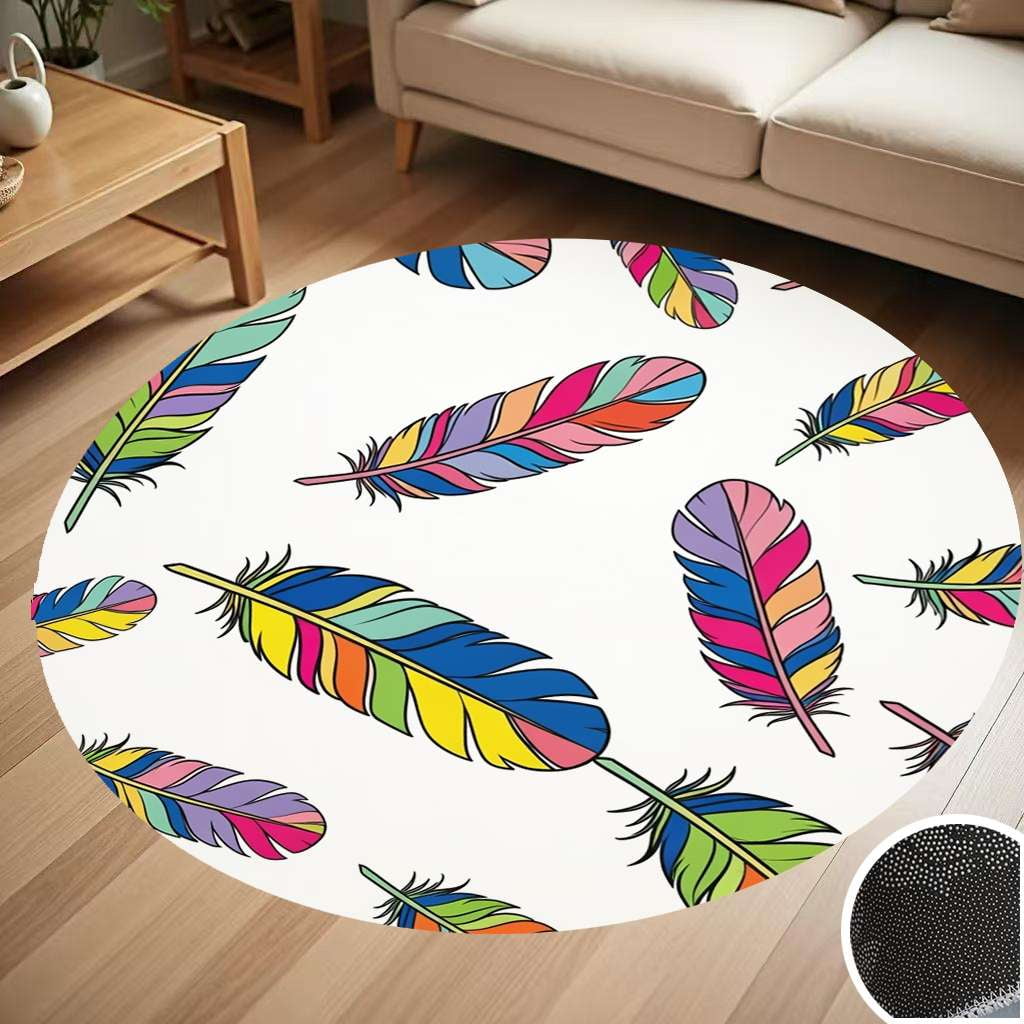 Colorful Feathers Pattern Design Round Carpet Living Room Bedroom Home ...