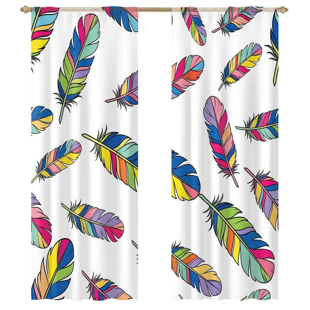 Colorful Feathers Pattern Design Tulle Curtains For Living Room Chiffon ...