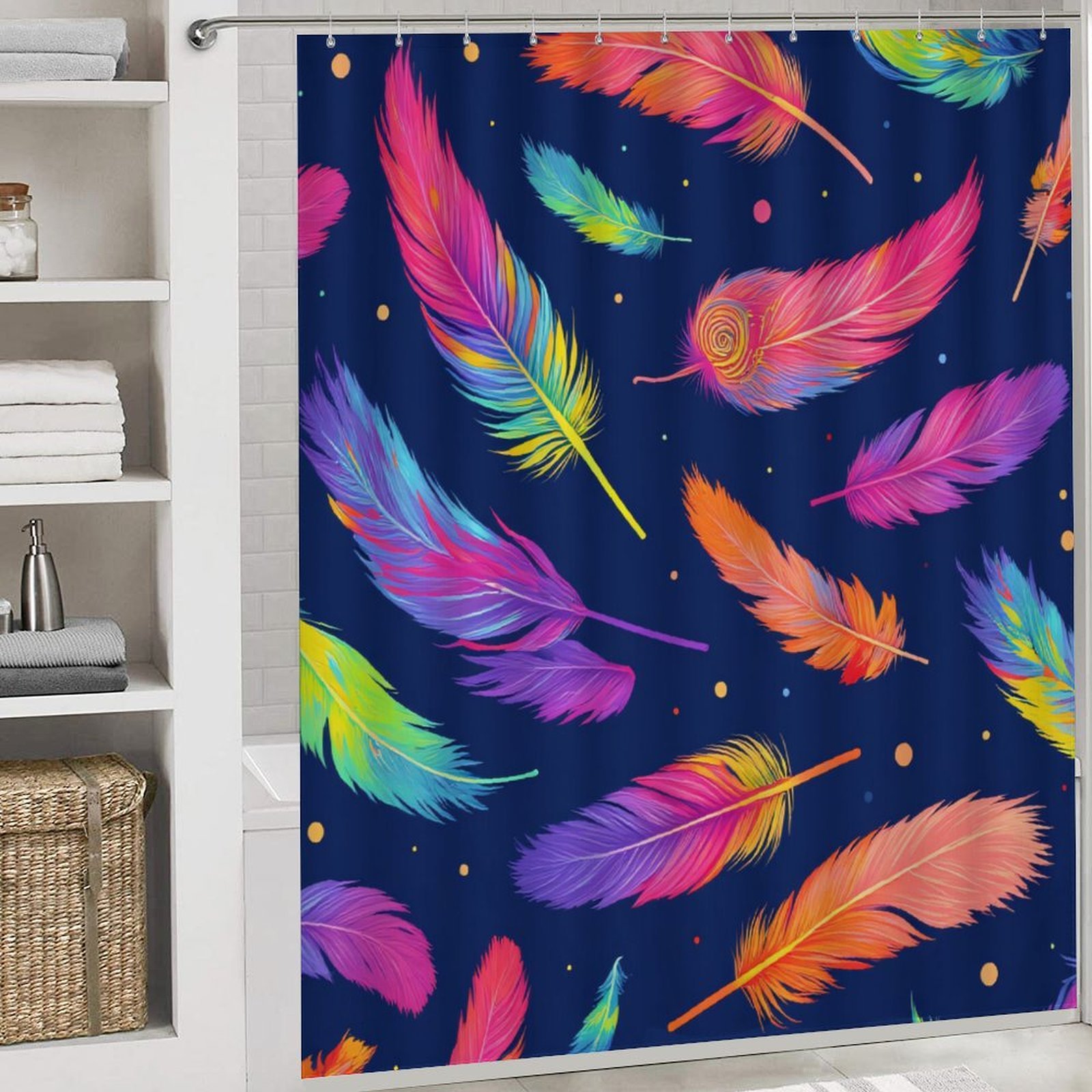 Colorful Feathers Pattern Shower Curtain Bathroom Curtains Waterproof ...
