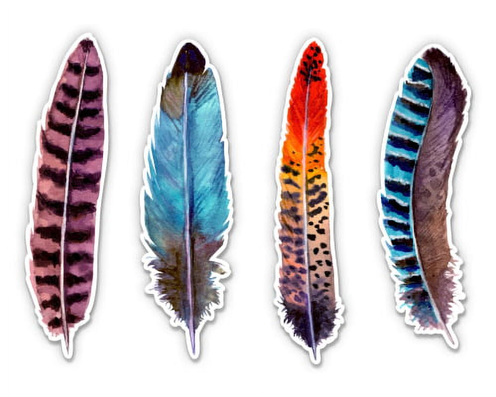 Colorful Feathers Set of 4 - 4" Each Vinyl Stickers - For Car Laptop I ...