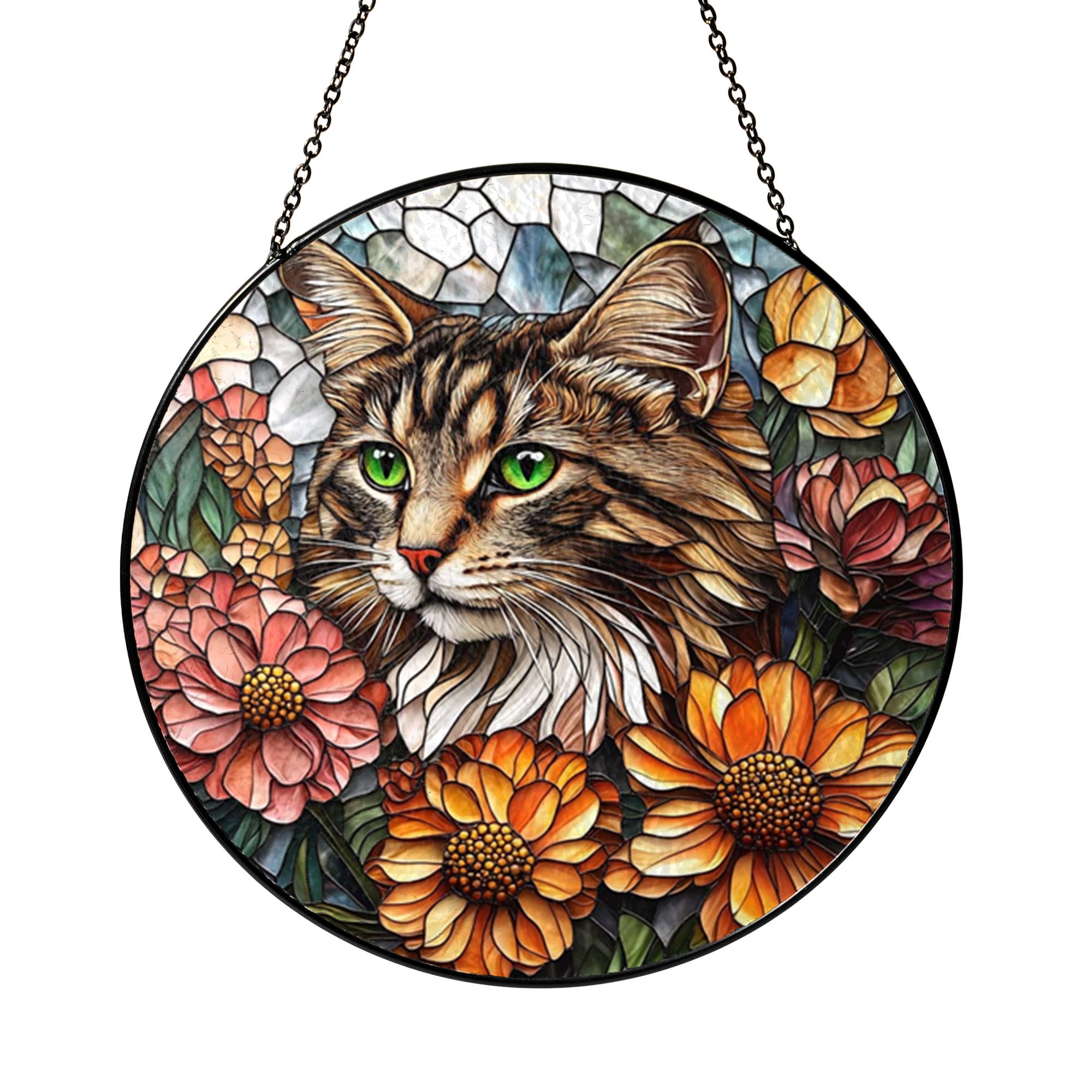 Colorful Feline Floral Portrait Stained Glass Style Suncatcher ...