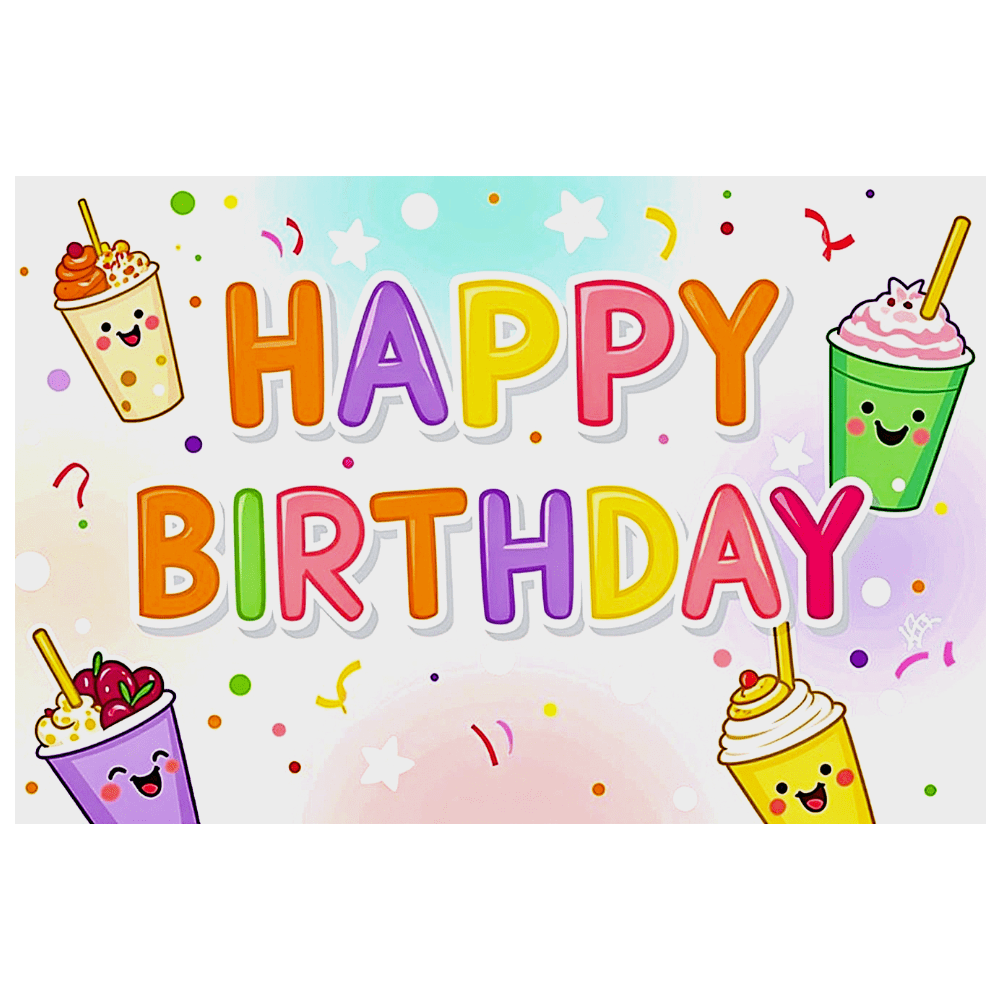 Colorful and Festive Happy Birthday Banner with Bubble Tea and Fruit ...