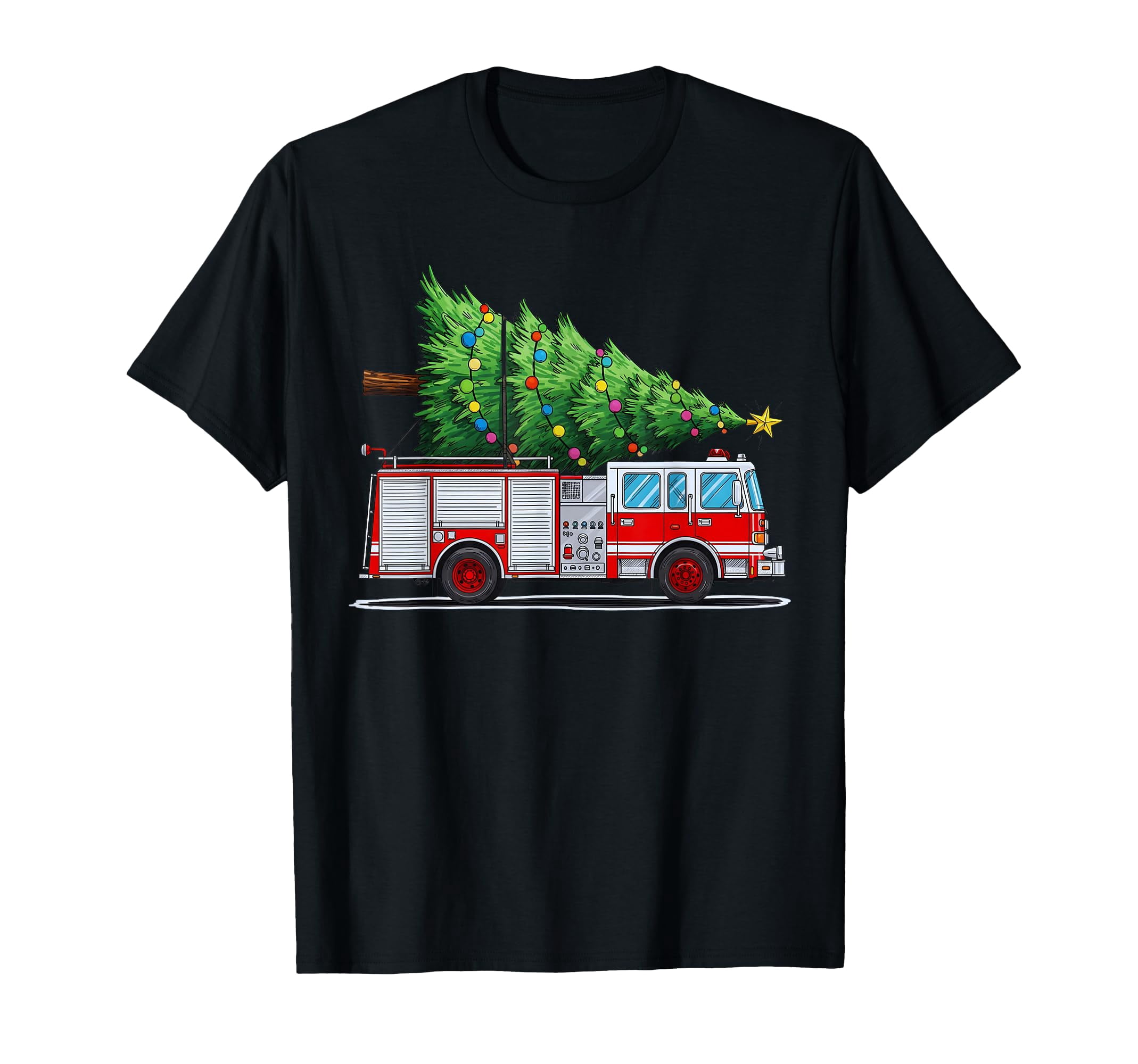 Colorful Fire Truck Christmas Tree T-Shirt for Festive Holiday Cheer ...