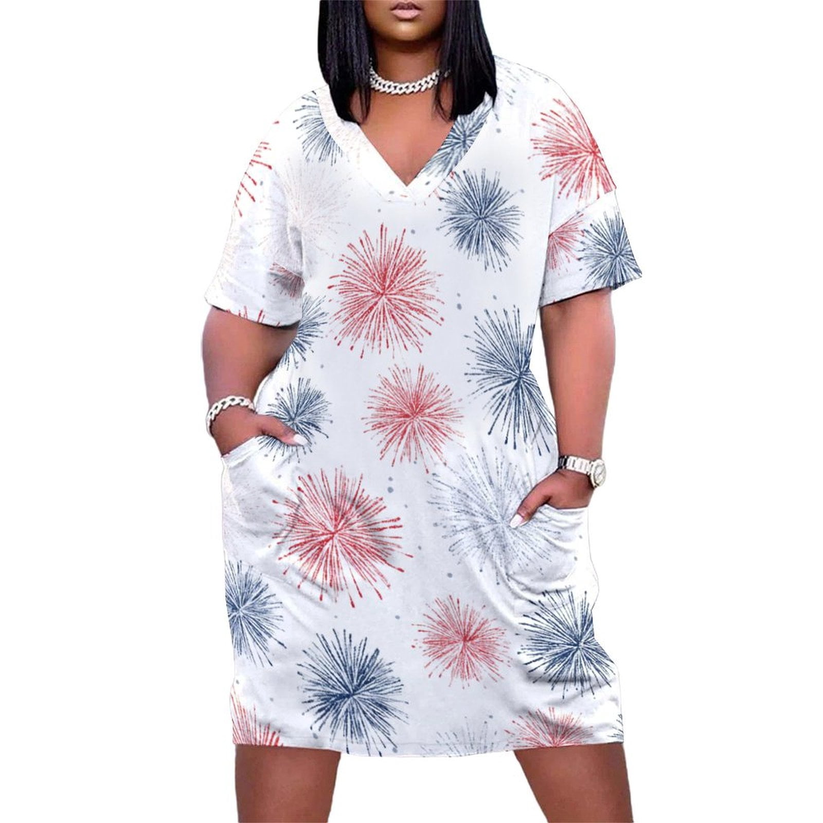 Colorful Firework Burst Seamless Pattern Women's Summer Short Sleeve ...
