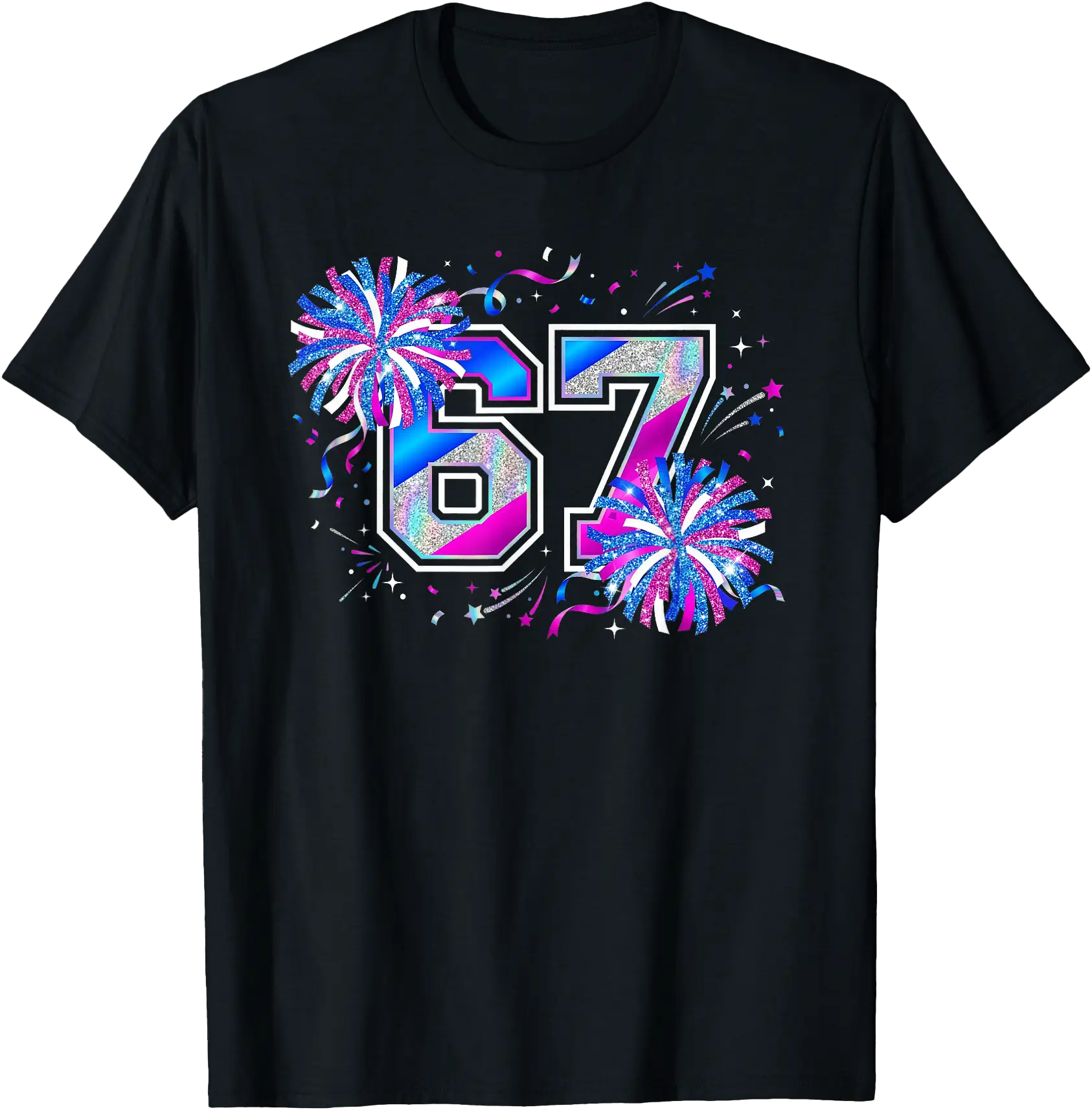 Colorful Fireworks Number 67 Meme T-Shirt for Cheer Pep Rallies and Fun ...