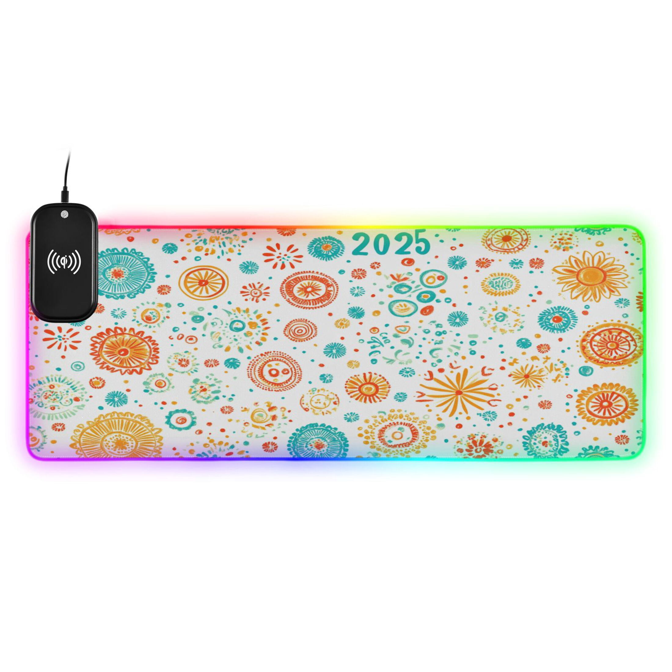 Colorful Fireworks with 2025 Large RGB Gaming Mouse Pad with Fast ...