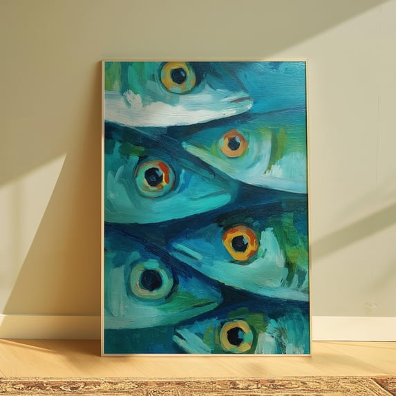 Colorful Fish Abstract Coastal Wall Art, Unframed Canvas Size 8x12 ...
