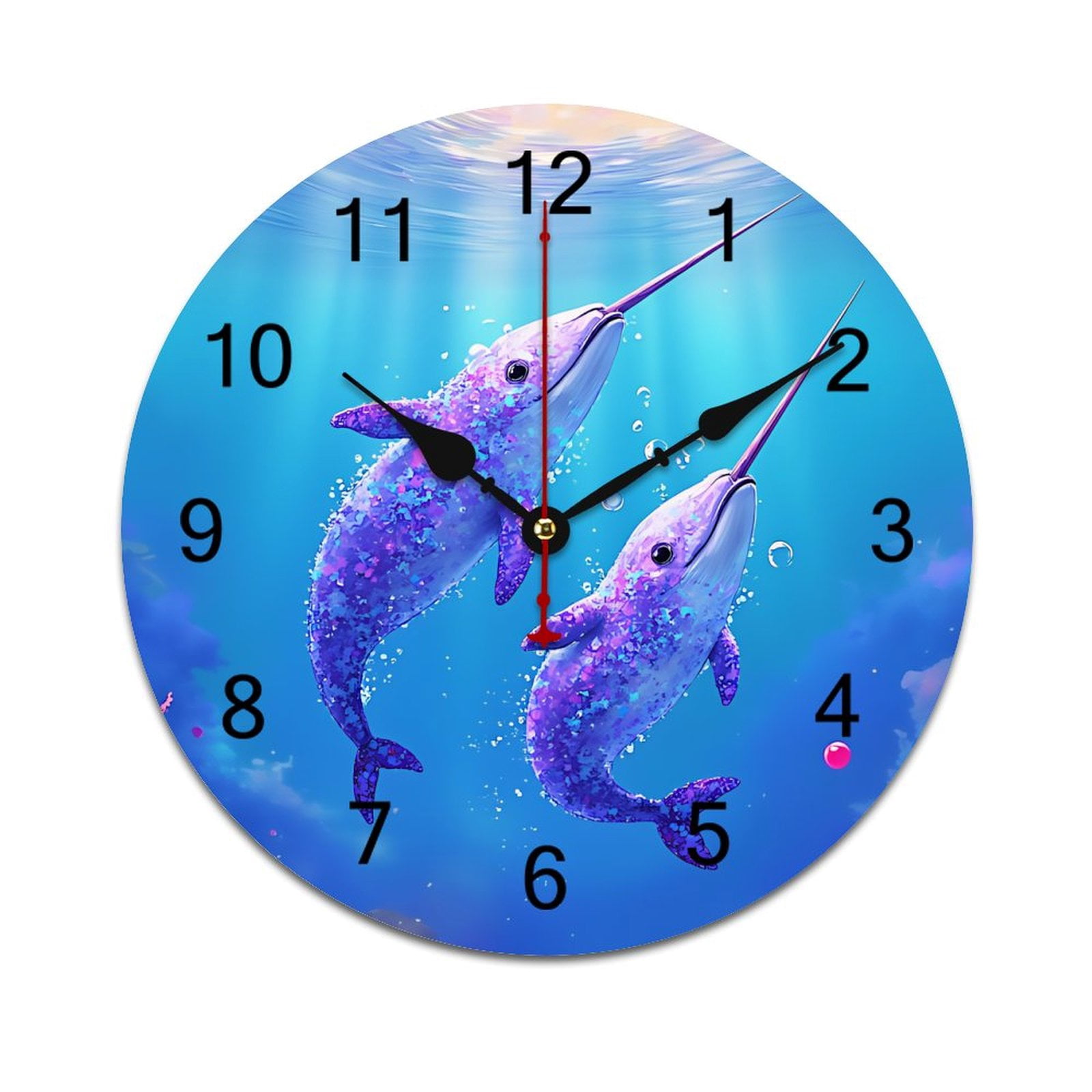 Colorful Fish And Coral Printed Silent Wall Clock Round Kitchen Clock ...
