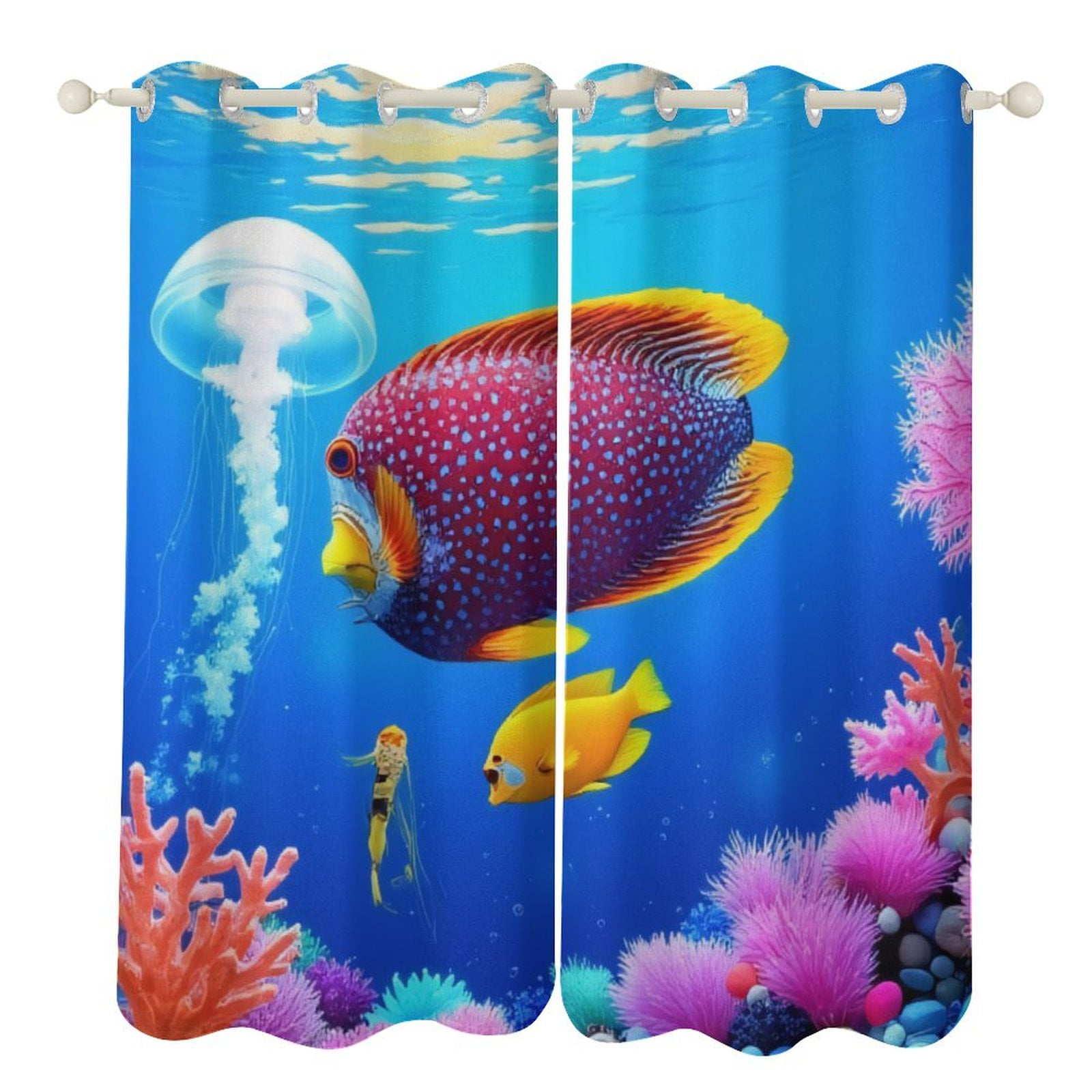 Colorful Fish And Coral Reef 2 Panels Curtains for Bedroom Living Room ...
