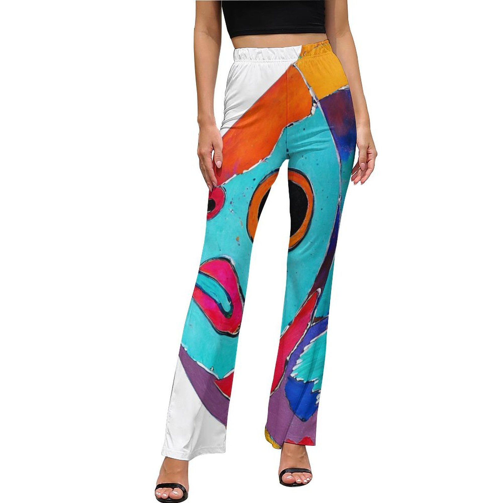 Colorful Fish Art Print High Waisted Casual Flared Trousers Summer Home ...