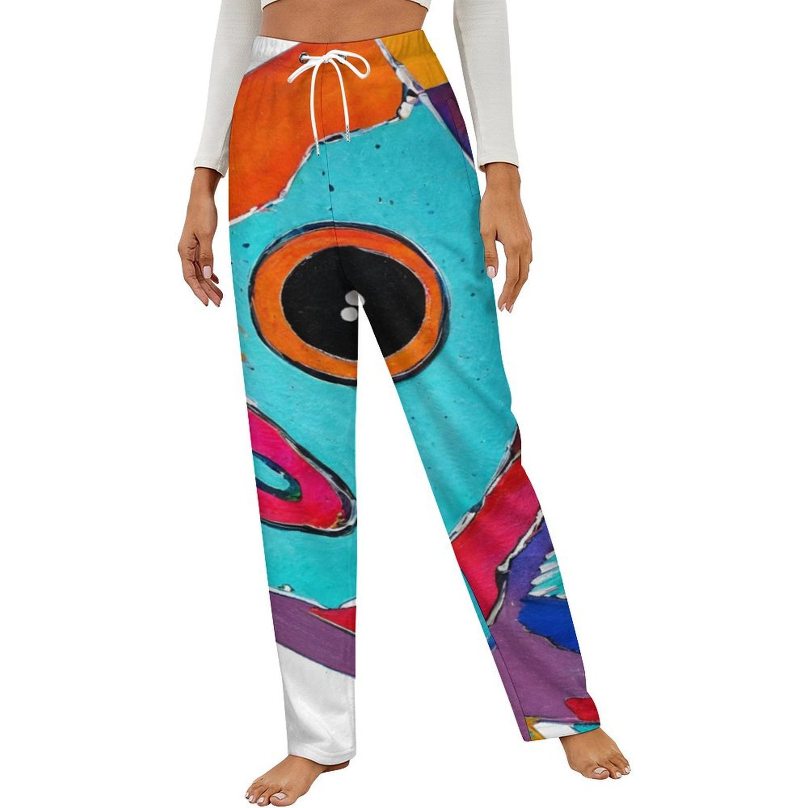 Colorful Fish Art Print Winter Female Pants Flannel High Waist Women ...