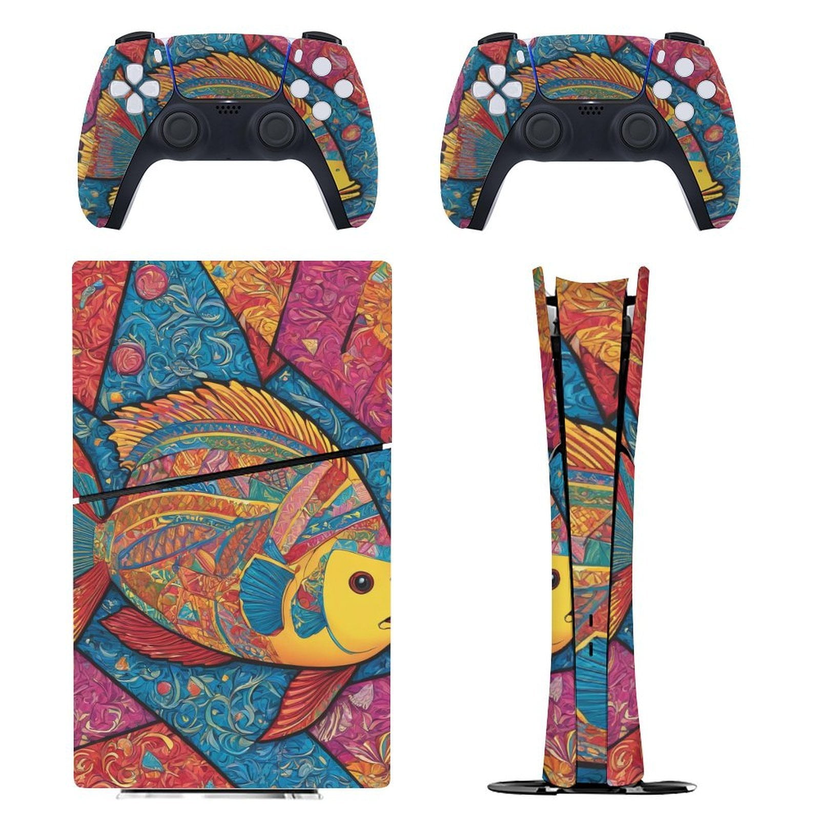 Colorful Fish Console Skin Bundle for PS5 Pro Slim Disc & Digital / PS4 ...
