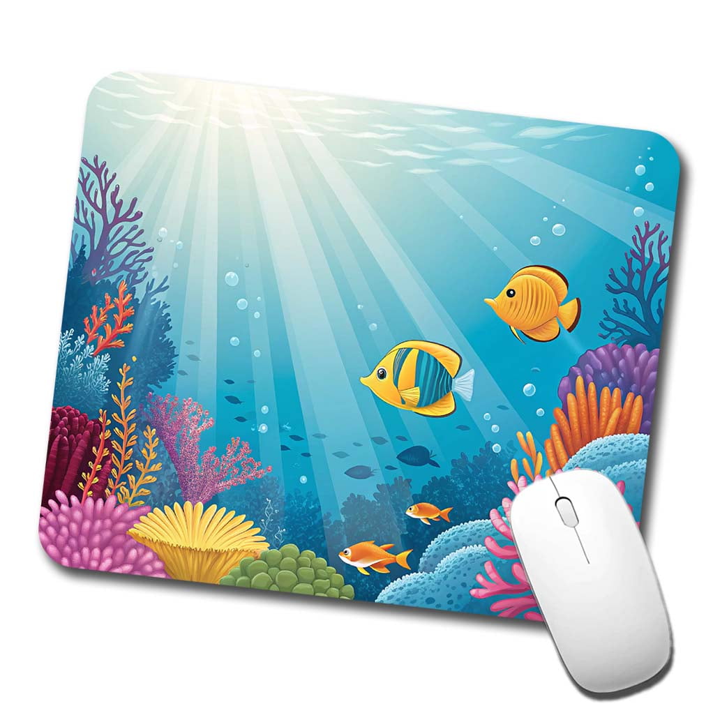 Colorful Fish Coral Light Rays Tropical Ocean Mouse Pad Low Profile ...