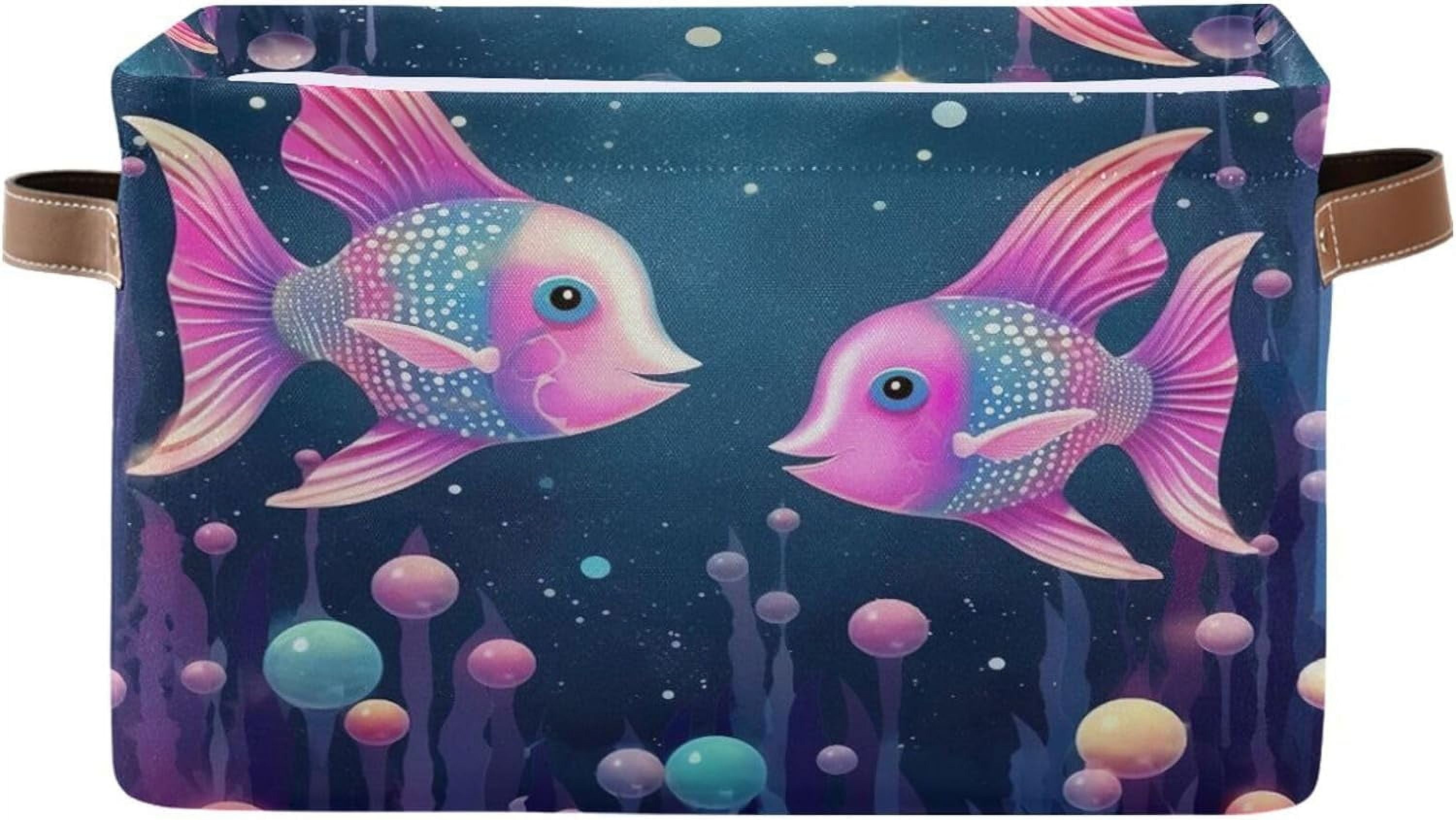 Colorful Fish Foldable Storage Basket for Shelves, Collapsible Sturdy ...