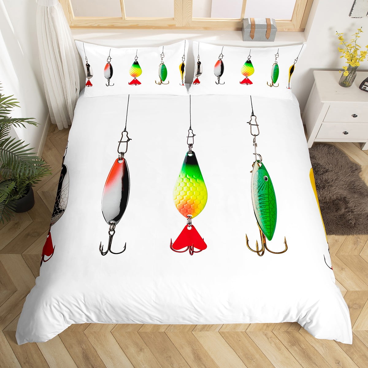 Colorful Fish Hook Comforter Cover Fishing Gear Duvet Cover,Fishing ...