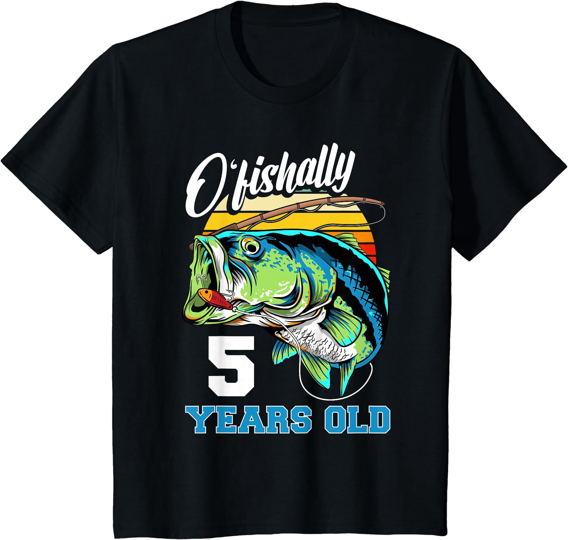 Colorful Fish Illustration T-Shirt for Fun 5th Birthday Fishing ...