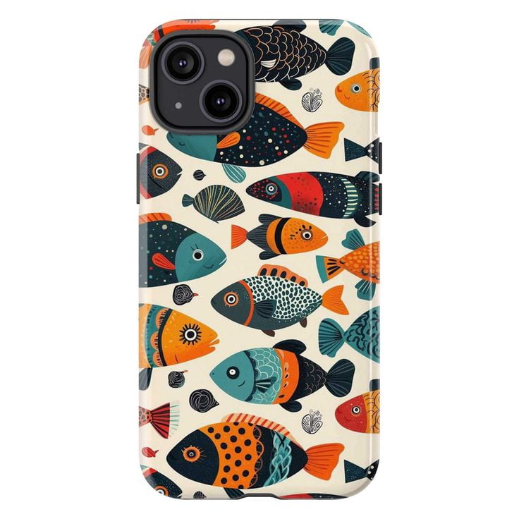 Colorful Fish Pattern Phone Case, Ocean Sea Life Art iPhone Cover, Cute ...