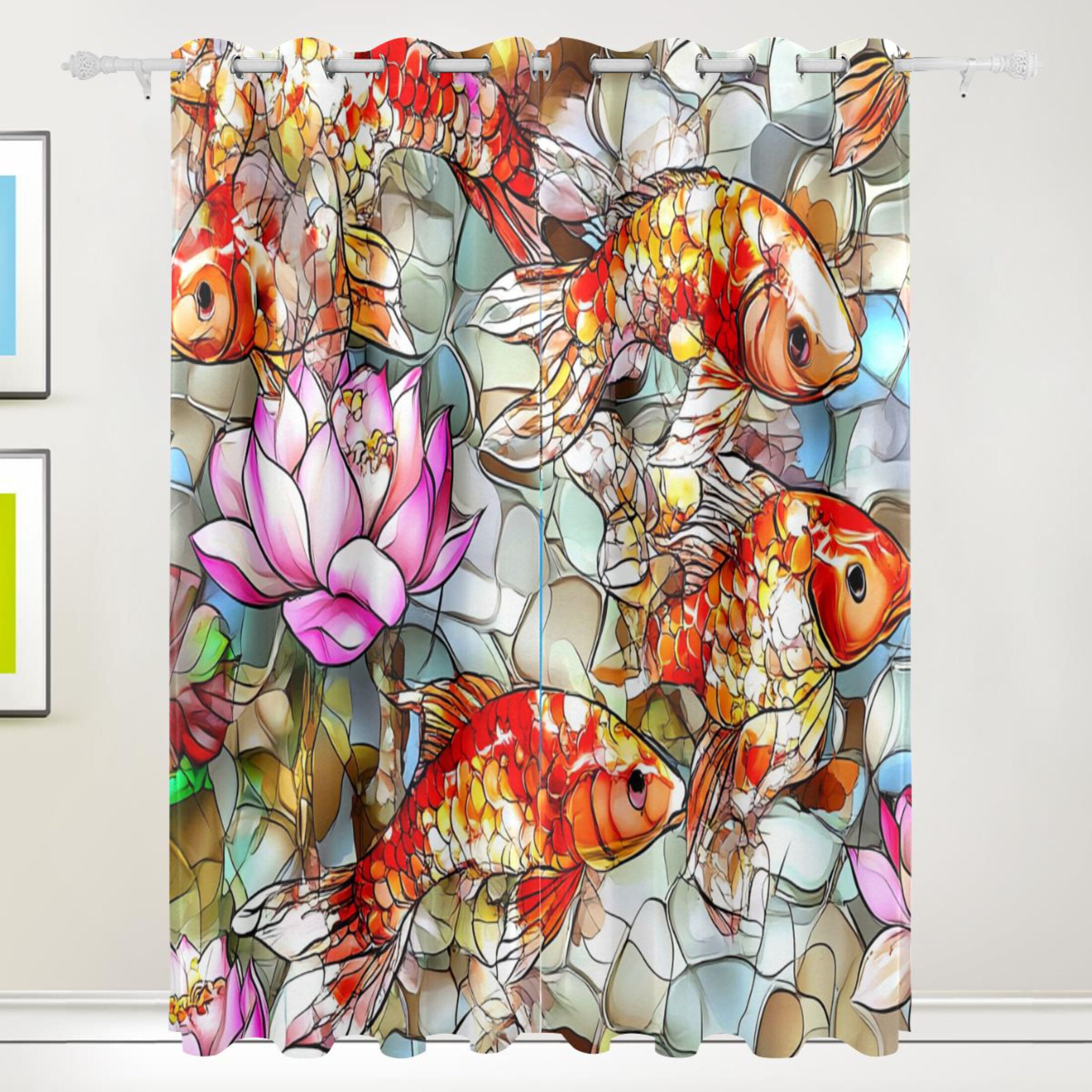 Colorful Fish Print Blackout Curtains for Living Room Bedroom 55W x 72 ...