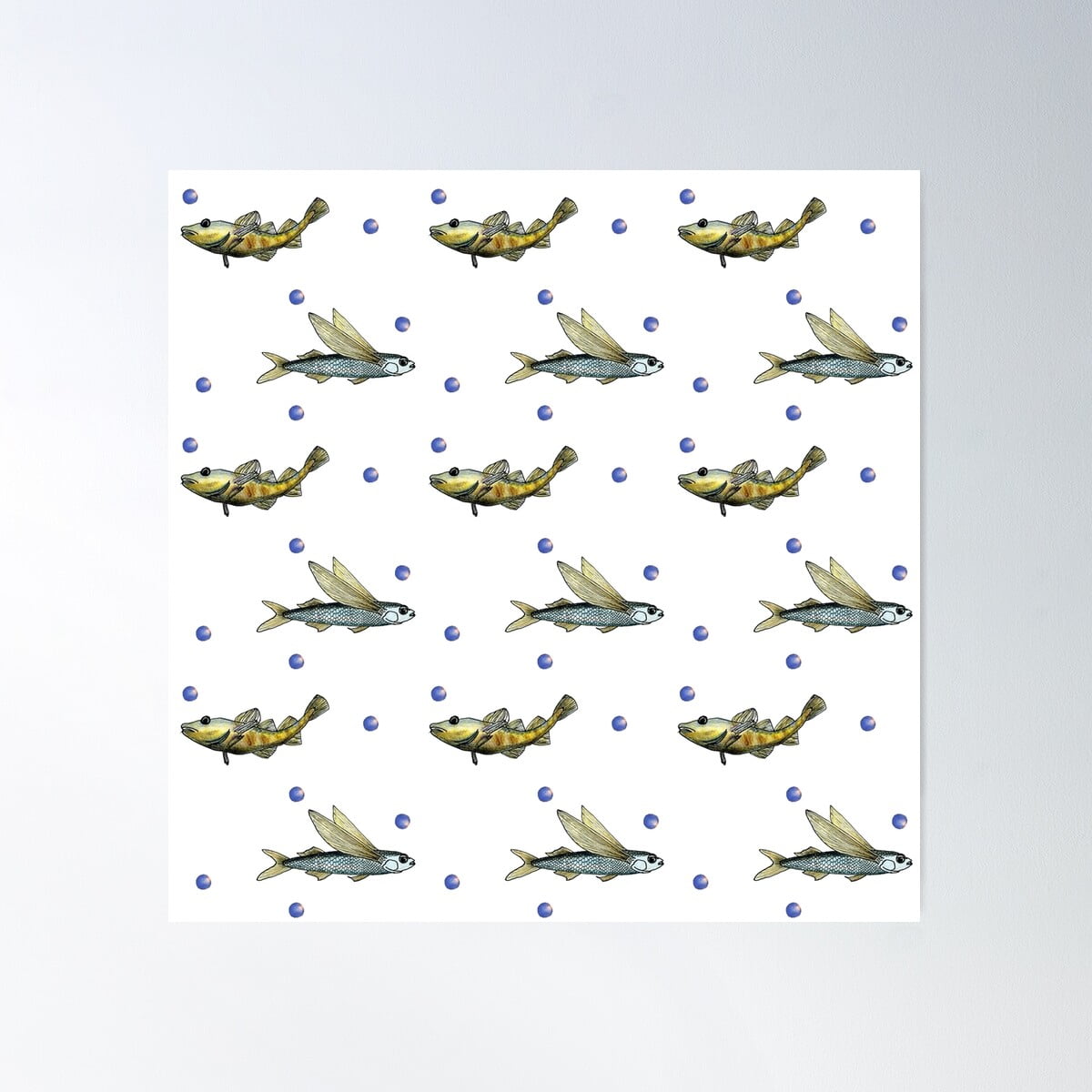 Colorful Fish Rows And Bubbles Poster Wall Art, Modern Wall Decor For ...