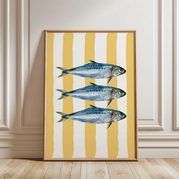 Colorful Fish Sardines Marine Kitchen Wall Art, Striped Line Pattern ...
