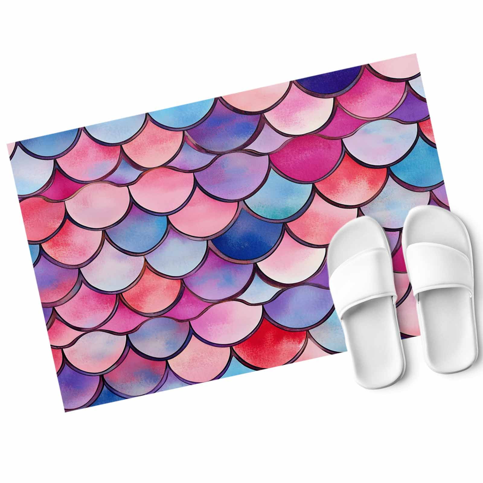 Colorful Fish Scale Door Mat Summer Beach Coastal Non Slip Absorbent ...