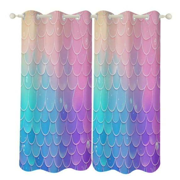 Colorful Fish Scale Pattern 2pcs Blackout Curtains For Living Room ...