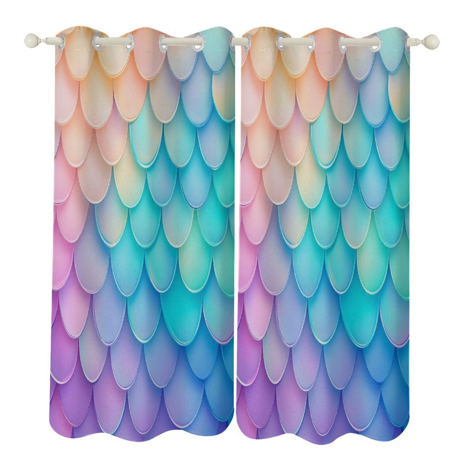 Colorful Fish Scale Pattern 2pcs Blackout Curtains For Living Room ...