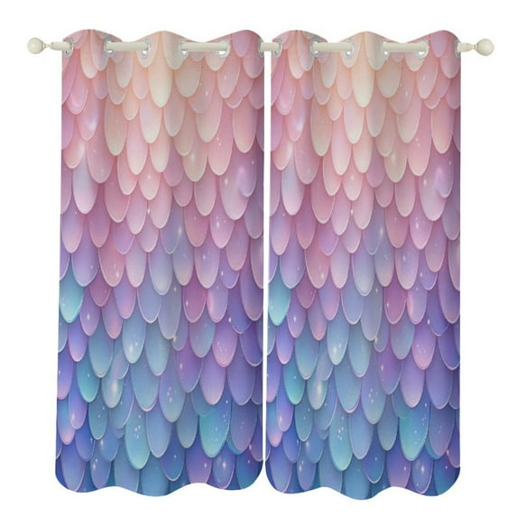 Colorful Fish Scale Pattern 2pcs Blackout Curtains For Living Room ...