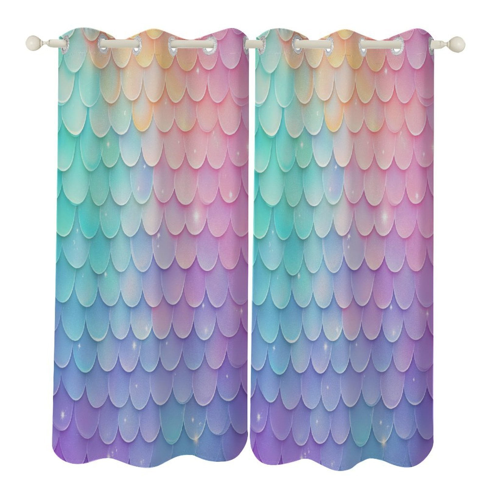 Colorful Fish Scale Pattern 2pcs Blackout Curtains For Living Room ...