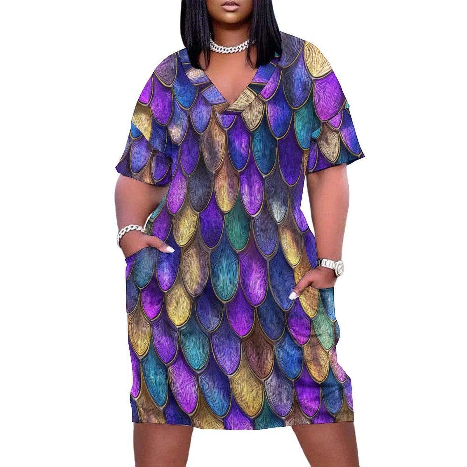 Colorful Fish Scale Pattern Loose Pocket Dress Dresses Summer Summer ...