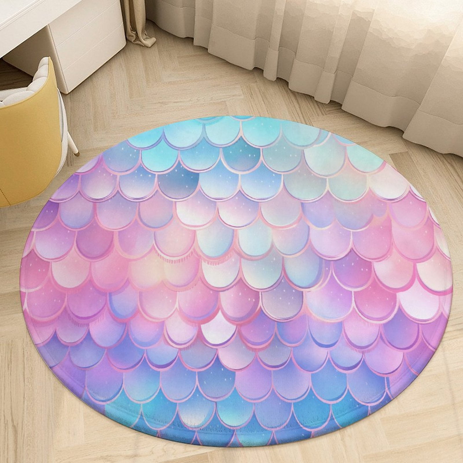 Colorful Fish Scale Pattern Round Area Rugs for Bedroom Living Room ...