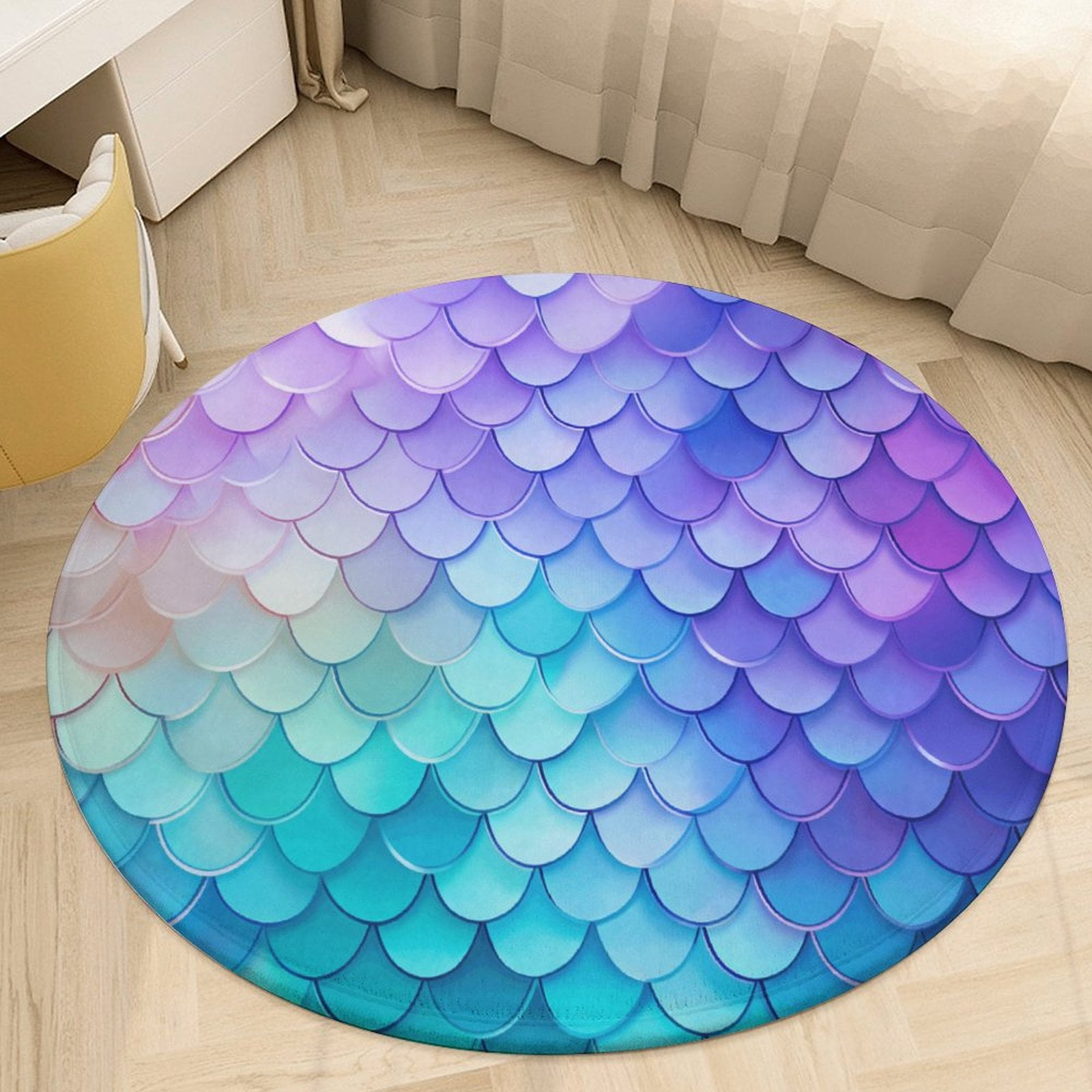 Colorful Fish Scale Pattern Round Area Rugs for Bedroom Living Room ...