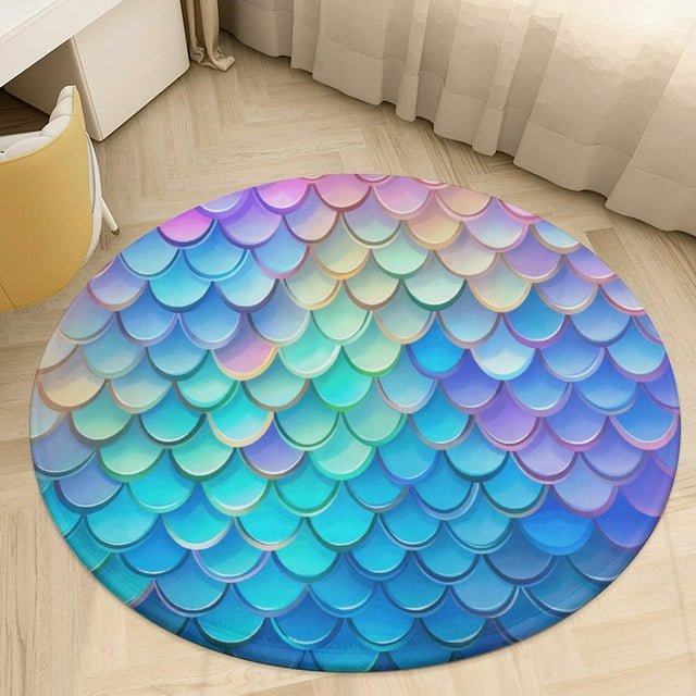 Colorful Fish Scale Pattern Round Area Rugs for Bedroom Living Room ...