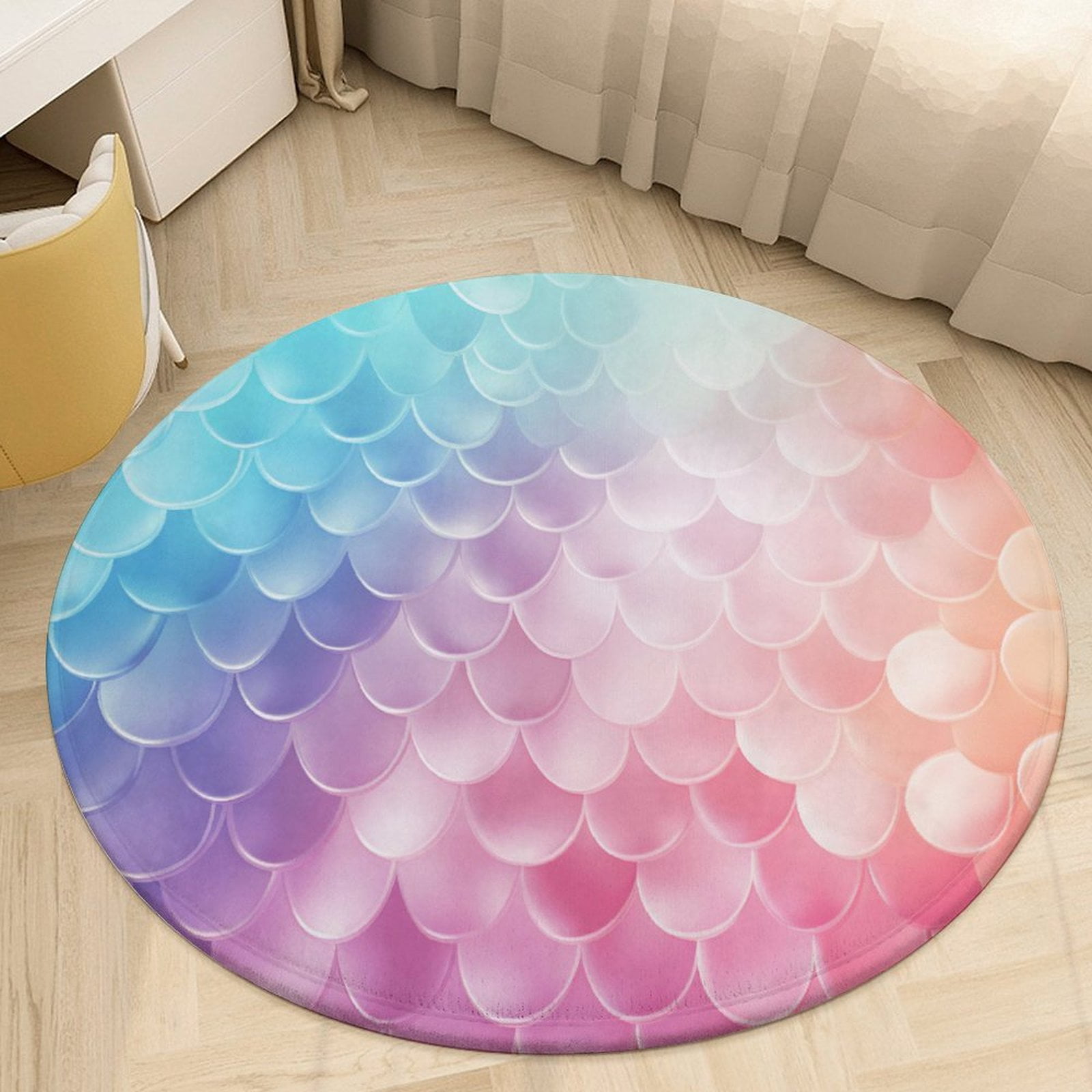 Colorful Fish Scale Pattern Round Area Rugs for Bedroom Living Room ...