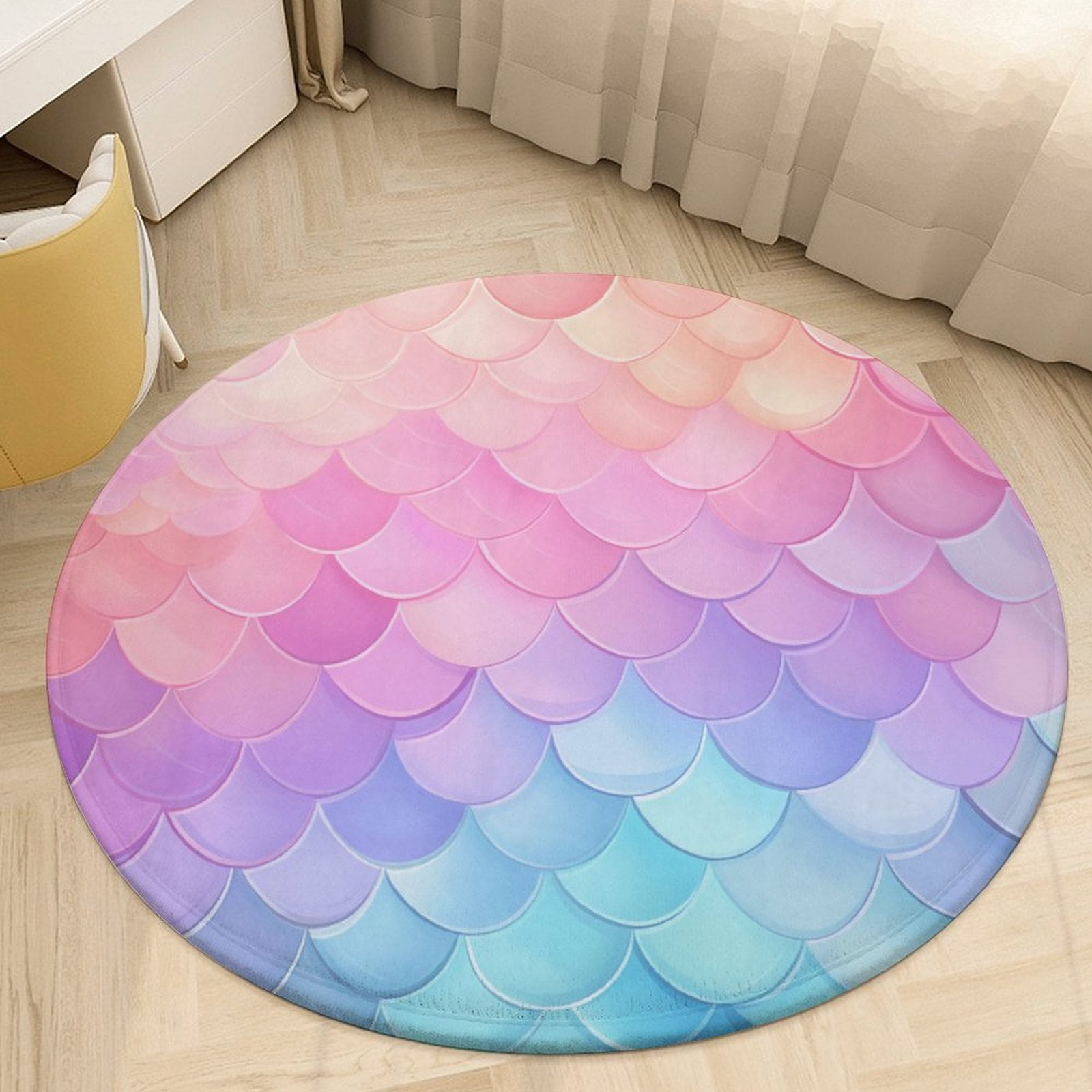 Colorful Fish Scale Pattern Round Area Rugs for Bedroom Living Room ...