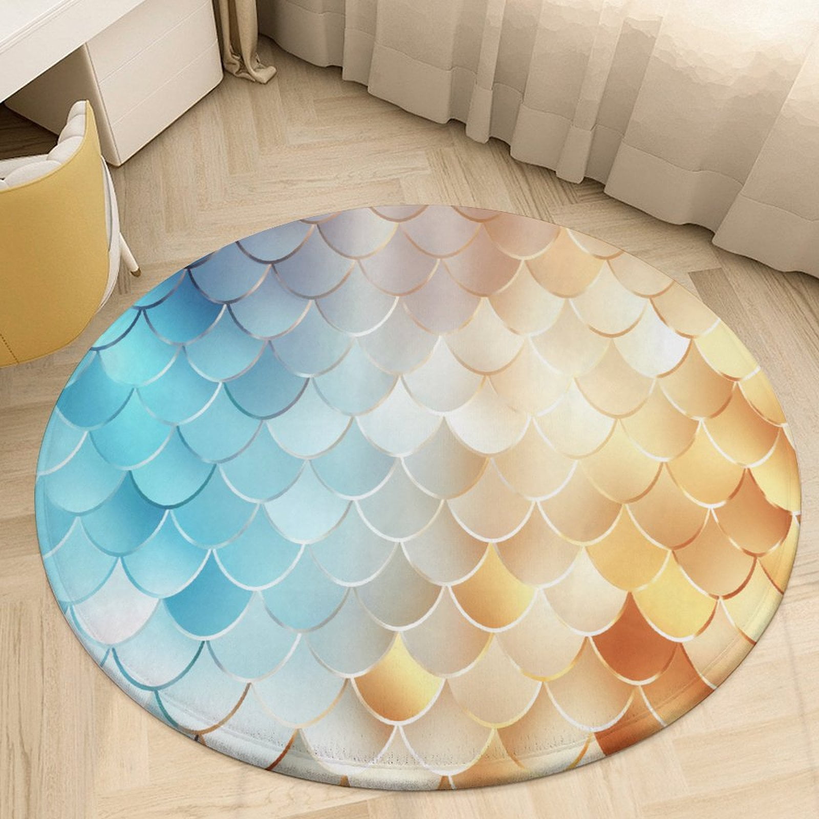 Colorful Fish Scale Pattern Round Area Rugs for Bedroom Living Room ...