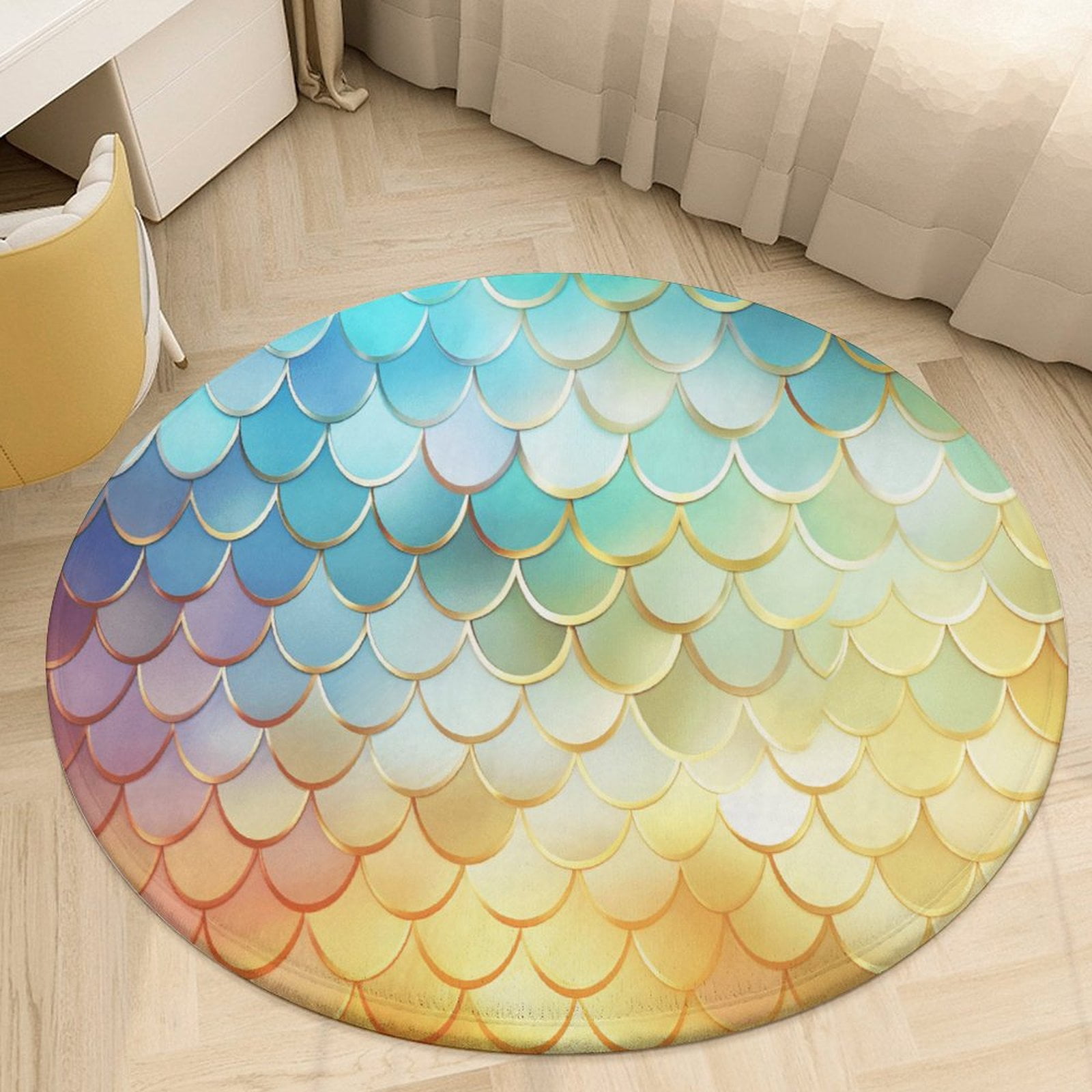 Colorful Fish Scale Pattern Round Area Rugs for Bedroom Living Room ...