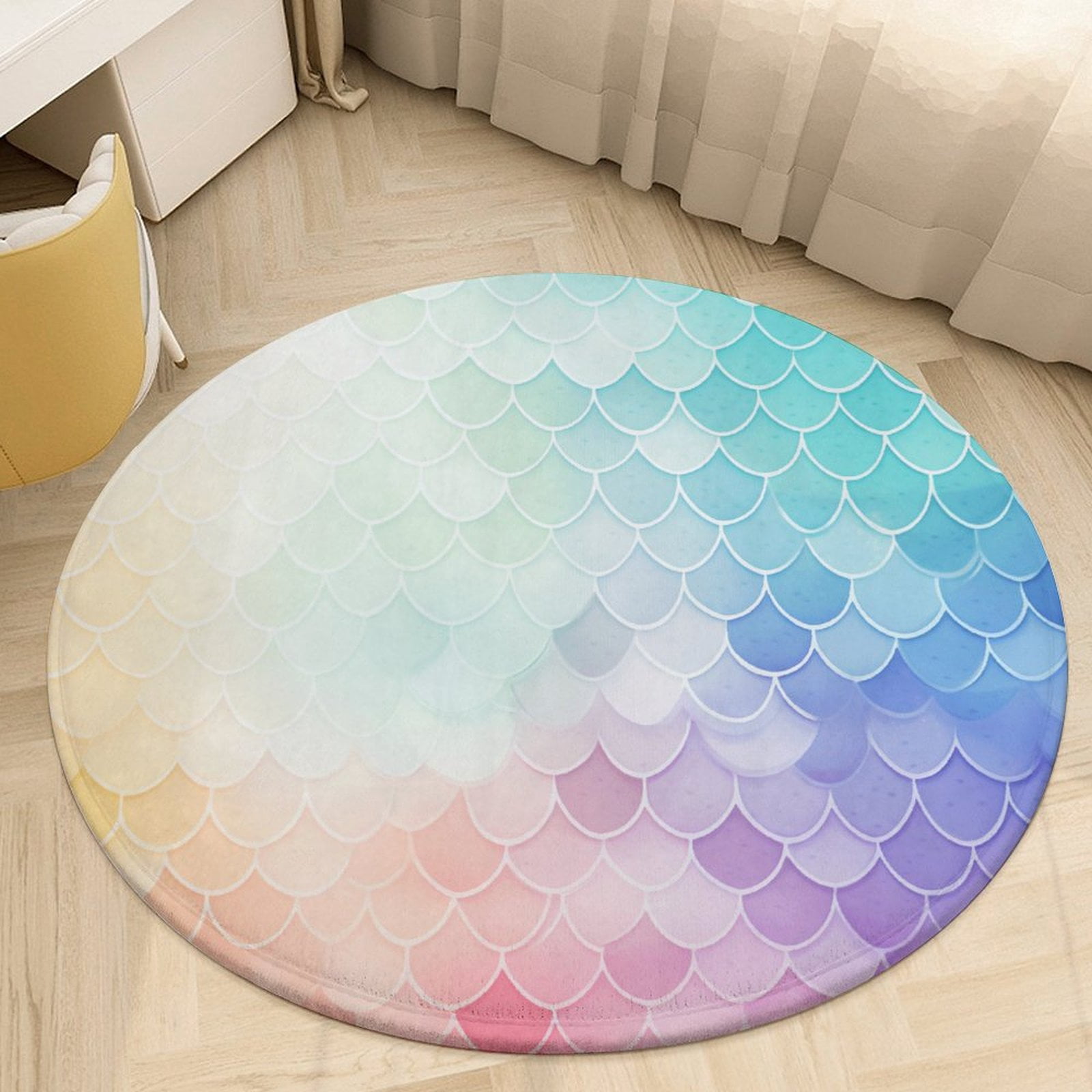 Colorful Fish Scale Pattern Round Area Rugs for Bedroom Living Room ...