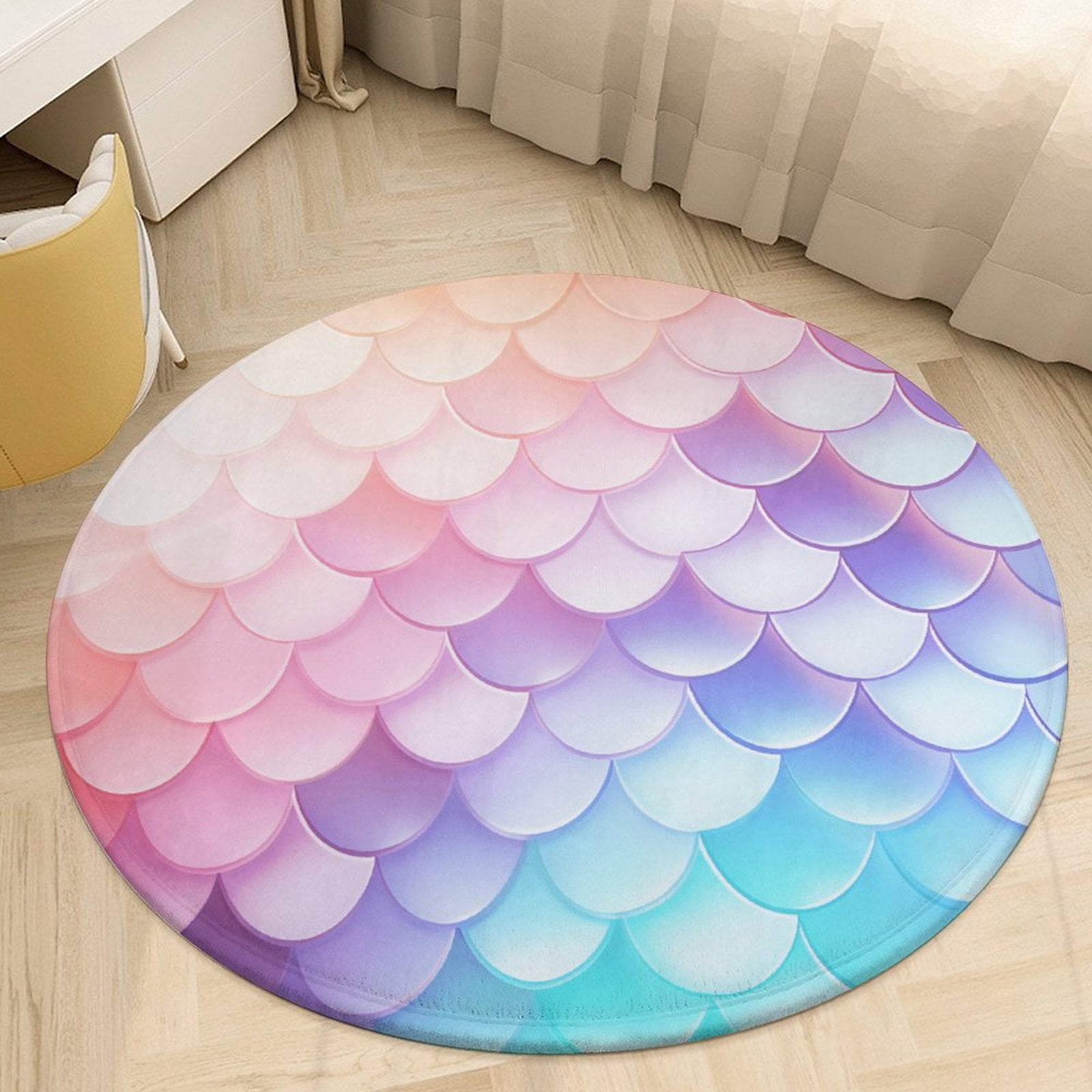 Colorful Fish Scale Pattern Round Area Rugs for Bedroom Living Room ...