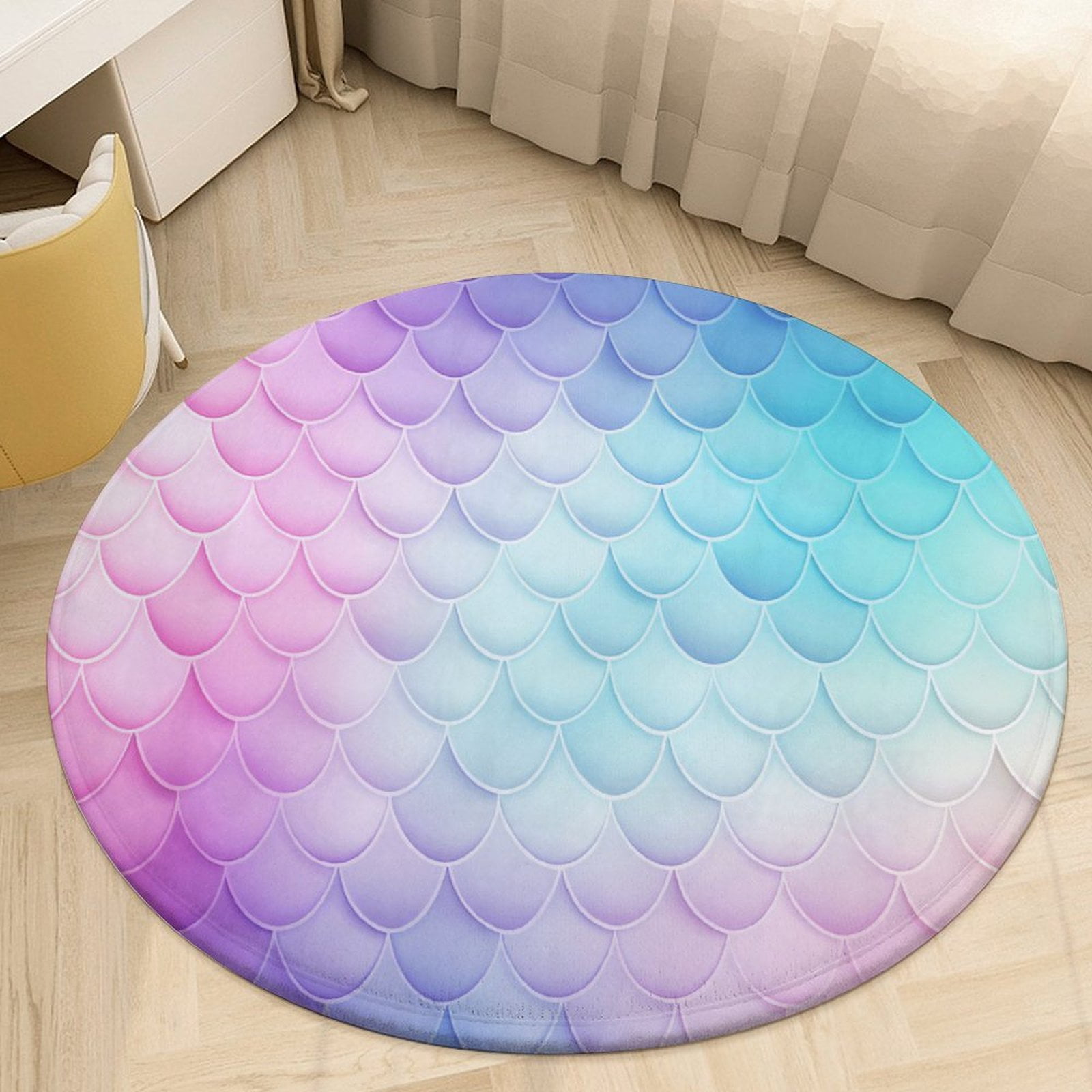 Colorful Fish Scale Pattern Round Area Rugs for Bedroom Living Room ...