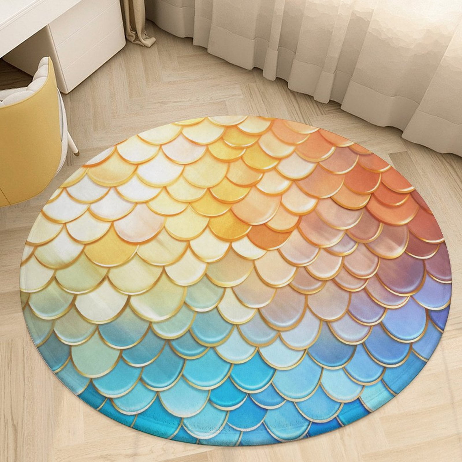 Colorful Fish Scale Pattern Round Area Rugs for Bedroom Living Room ...