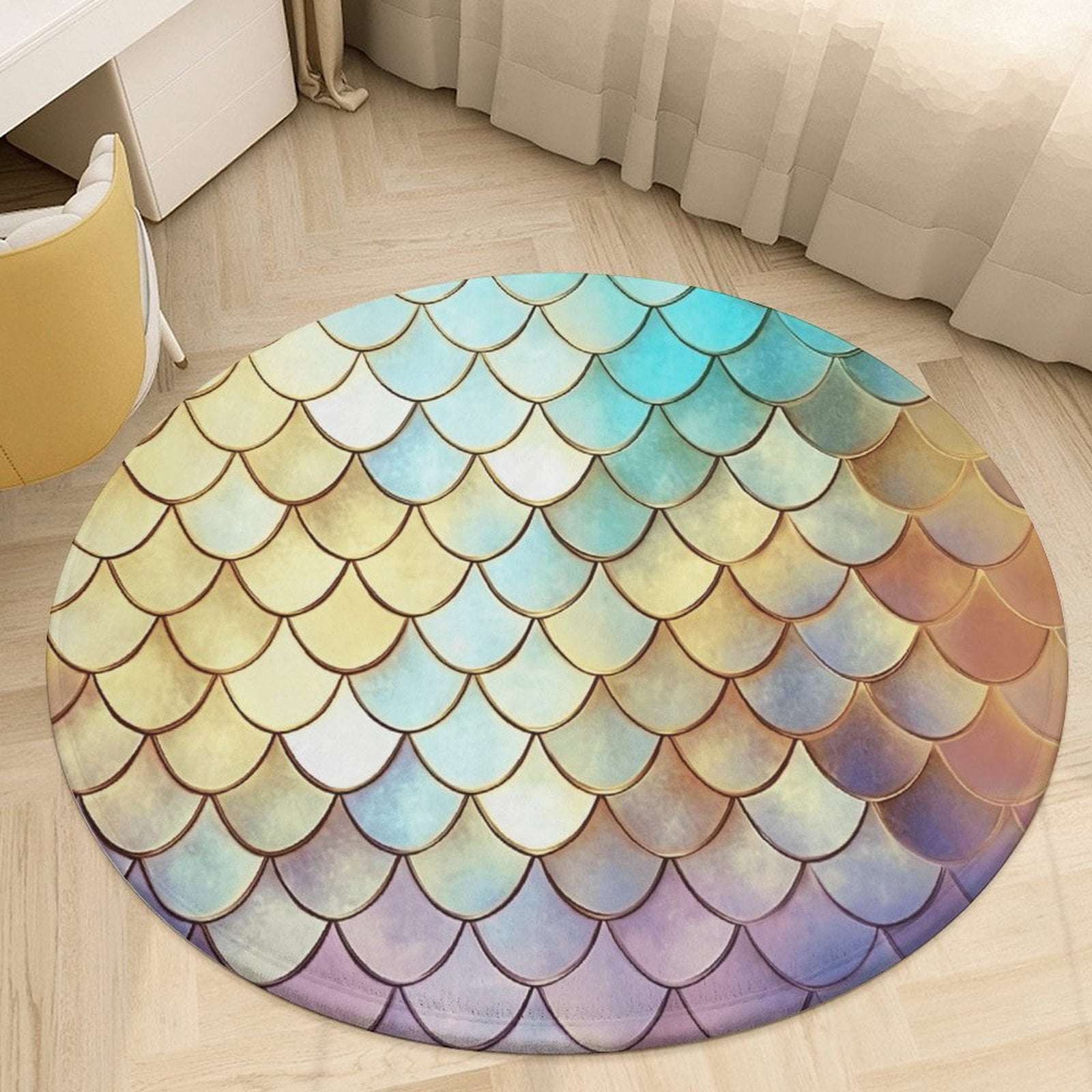 Colorful Fish Scale Pattern Round Area Rugs for Bedroom Living Room ...
