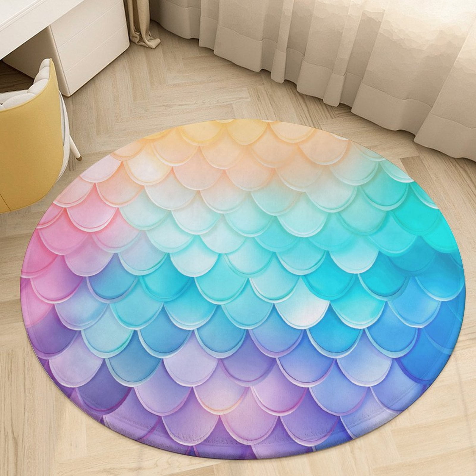 Colorful Fish Scale Pattern Round Area Rugs for Bedroom Living Room ...