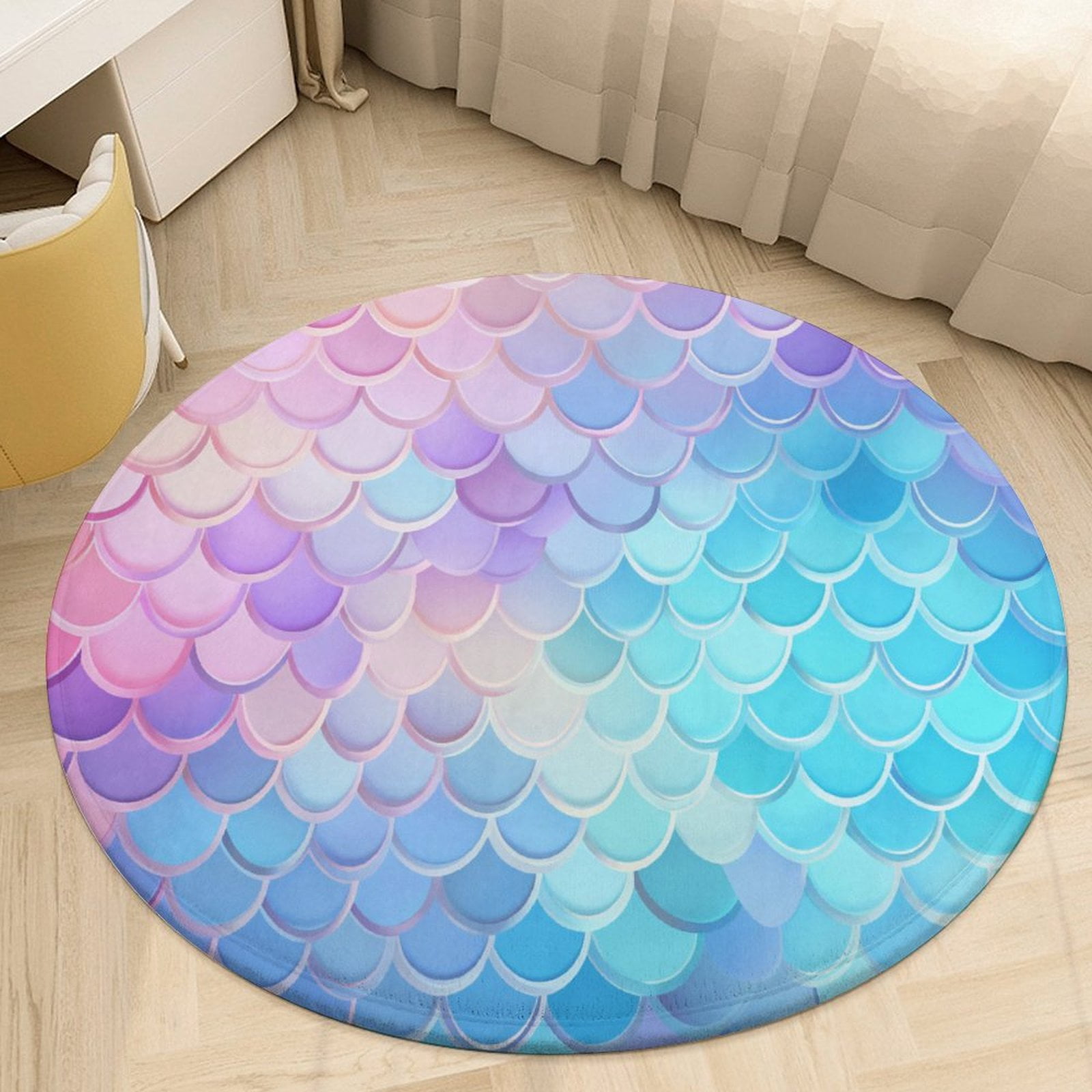 Colorful Fish Scale Pattern Round Area Rugs for Bedroom Living Room ...