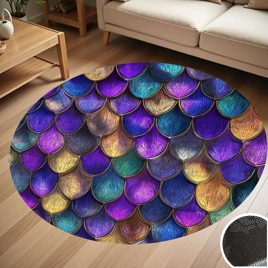 Colorful Fish Scale Pattern Round Carpet Living Room Bedroom Home ...
